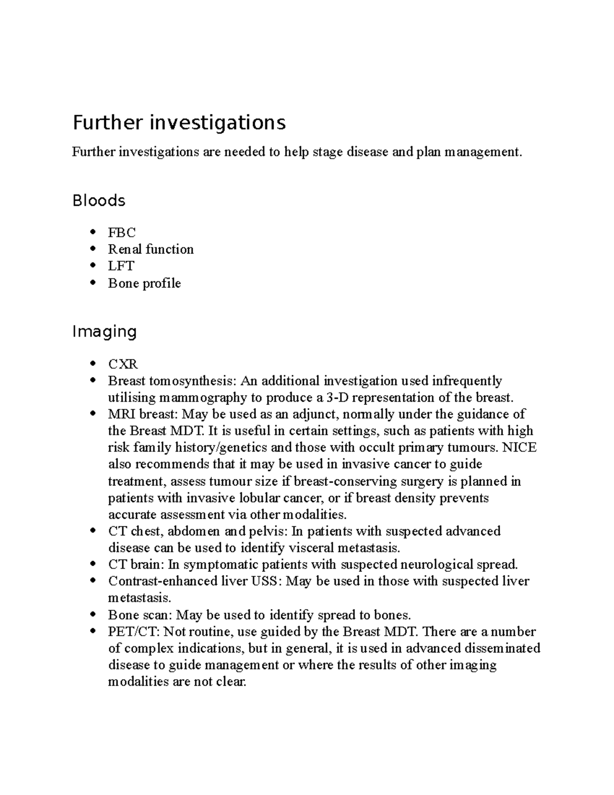 Further investigations of breast cancer - Further investigations ...