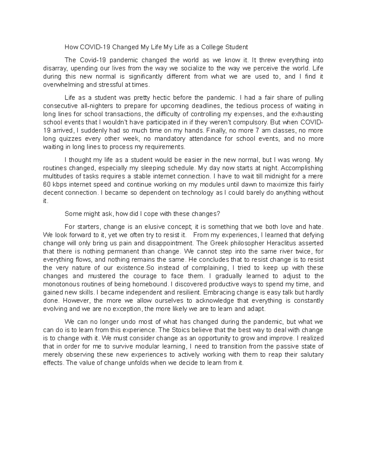 Feature - How COVID-19 Changed My Life My Life as a College Student The ...