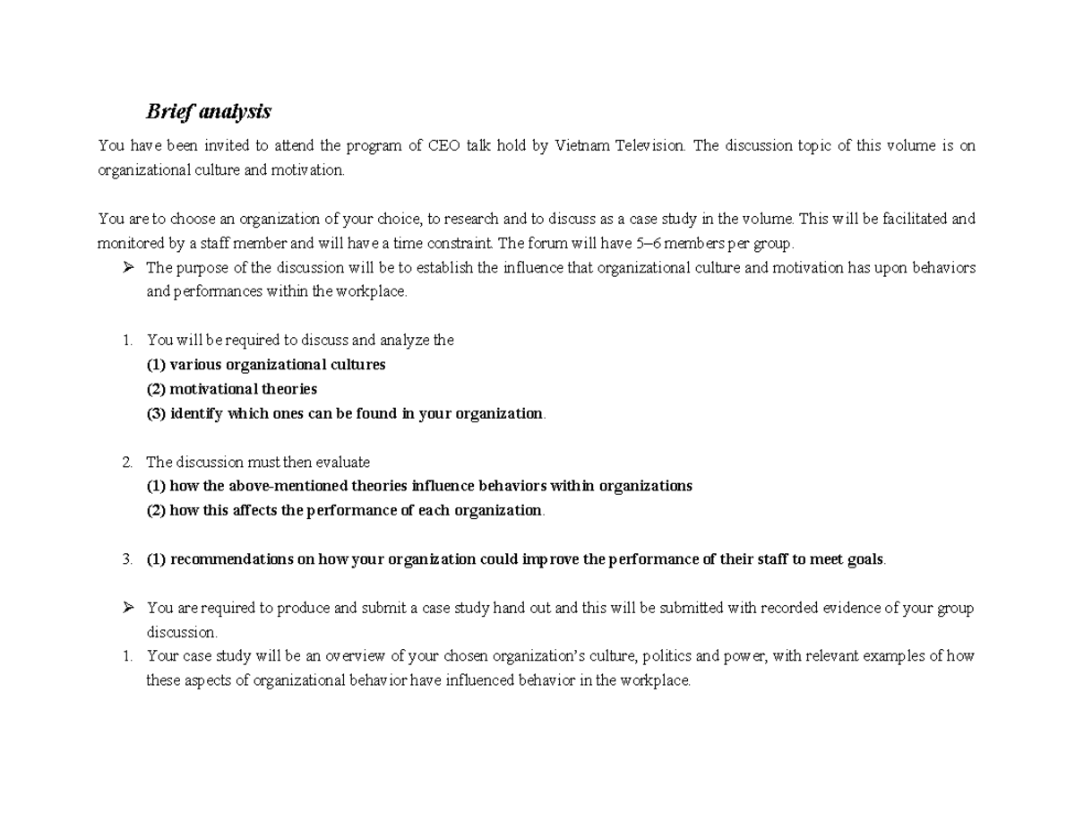 Brief analysis and Detail Guideline for assignment 1 course 525 - Brief ...
