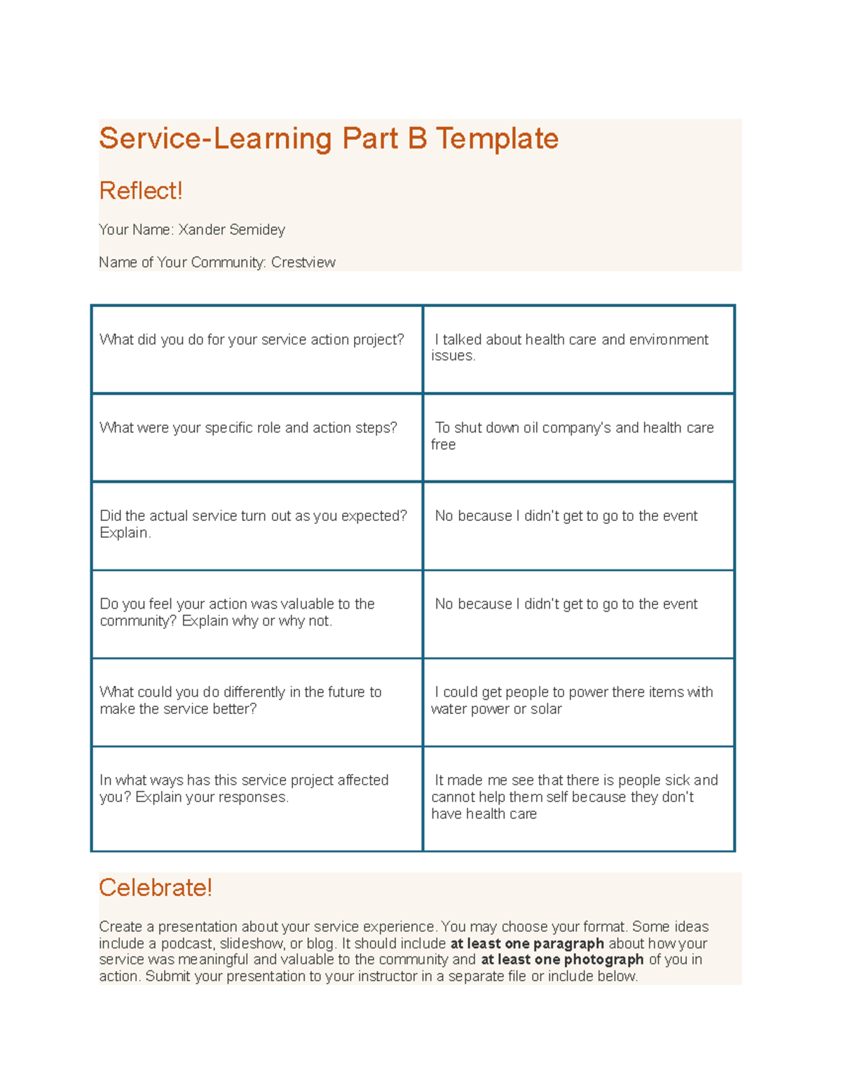 Service-Learning Part B Template - Service-Learning Part B Template ...
