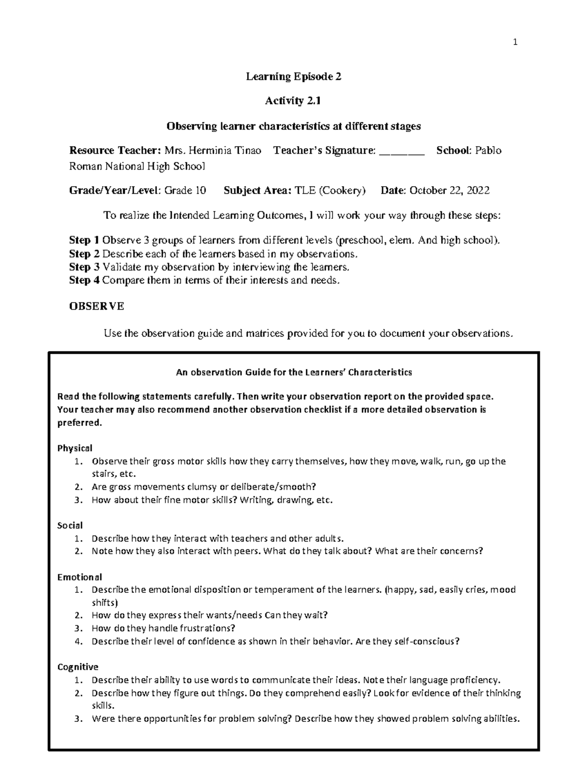 FS-1-Learning-Episode-2-Activity-2 - Complete Name: Hipolio, Geraldine ...