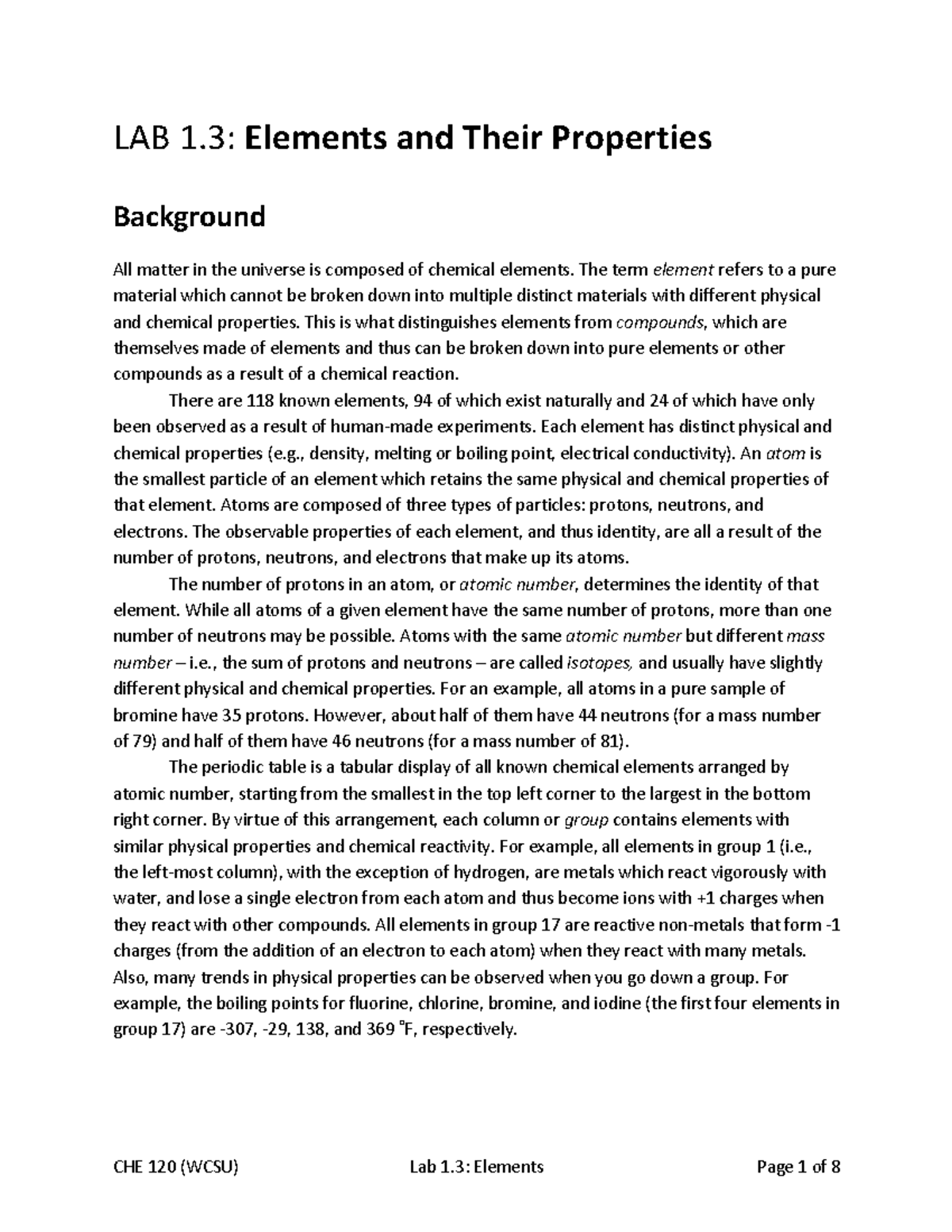 Expt 1.3 - handout (elements) - LAB 1. 3 : Elements and Their ...