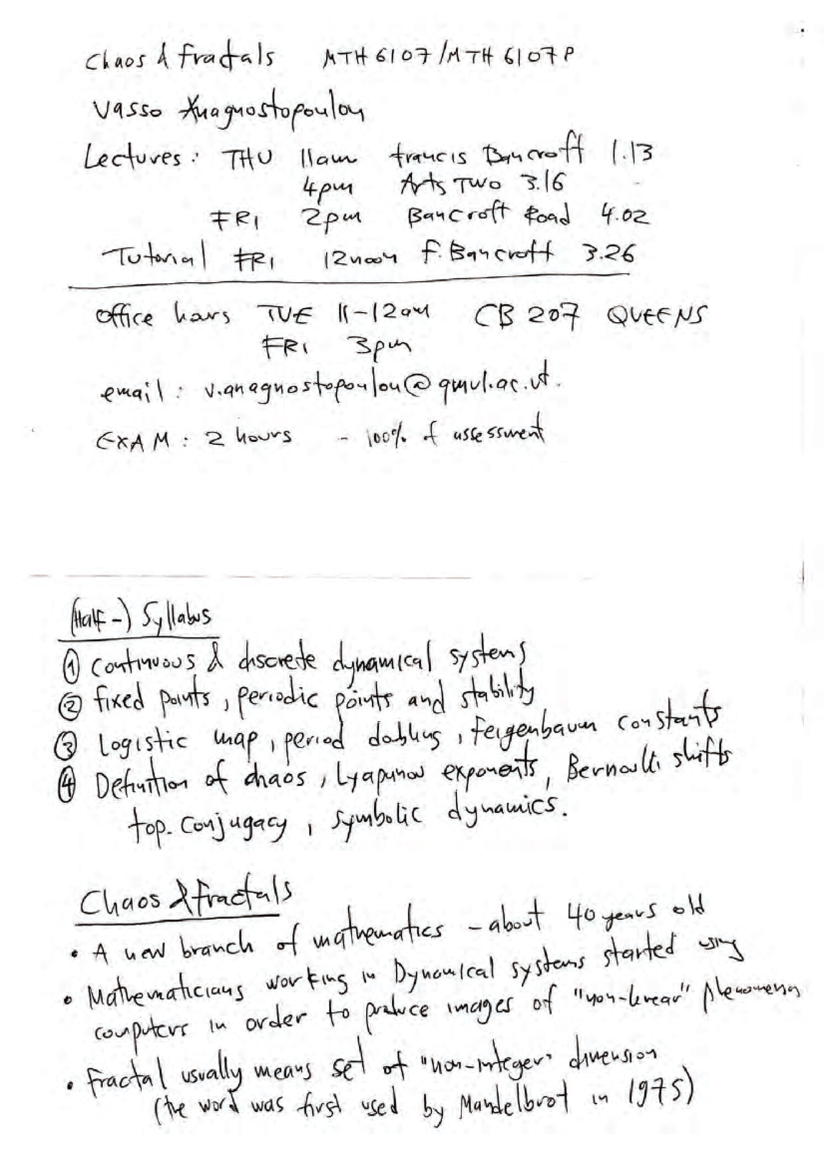 Chaos And Fractals Lectures 1-30 s - MTH6107 - )er 610? gloat? VOISSo ...