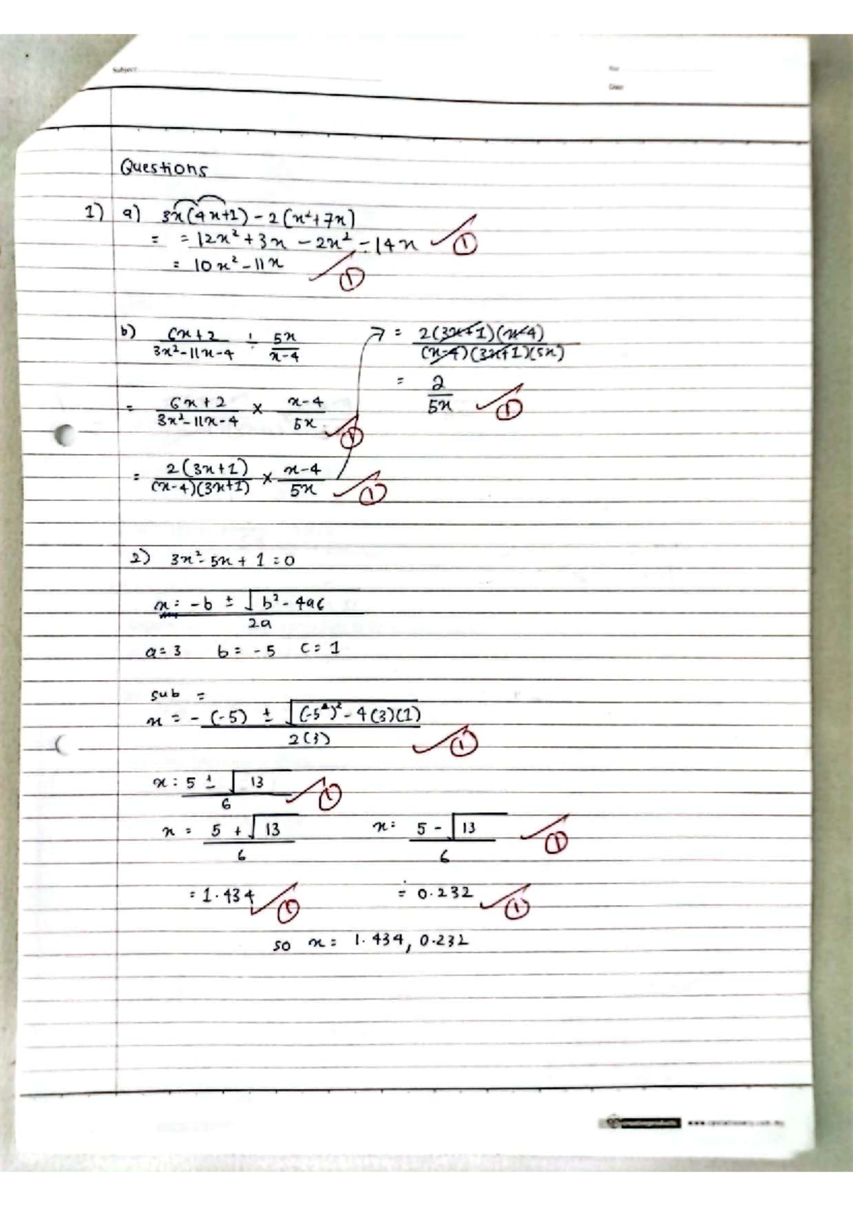 Quiz 1 math - sss - Diploma in civil engineering - Questions 1) a) 3x ...