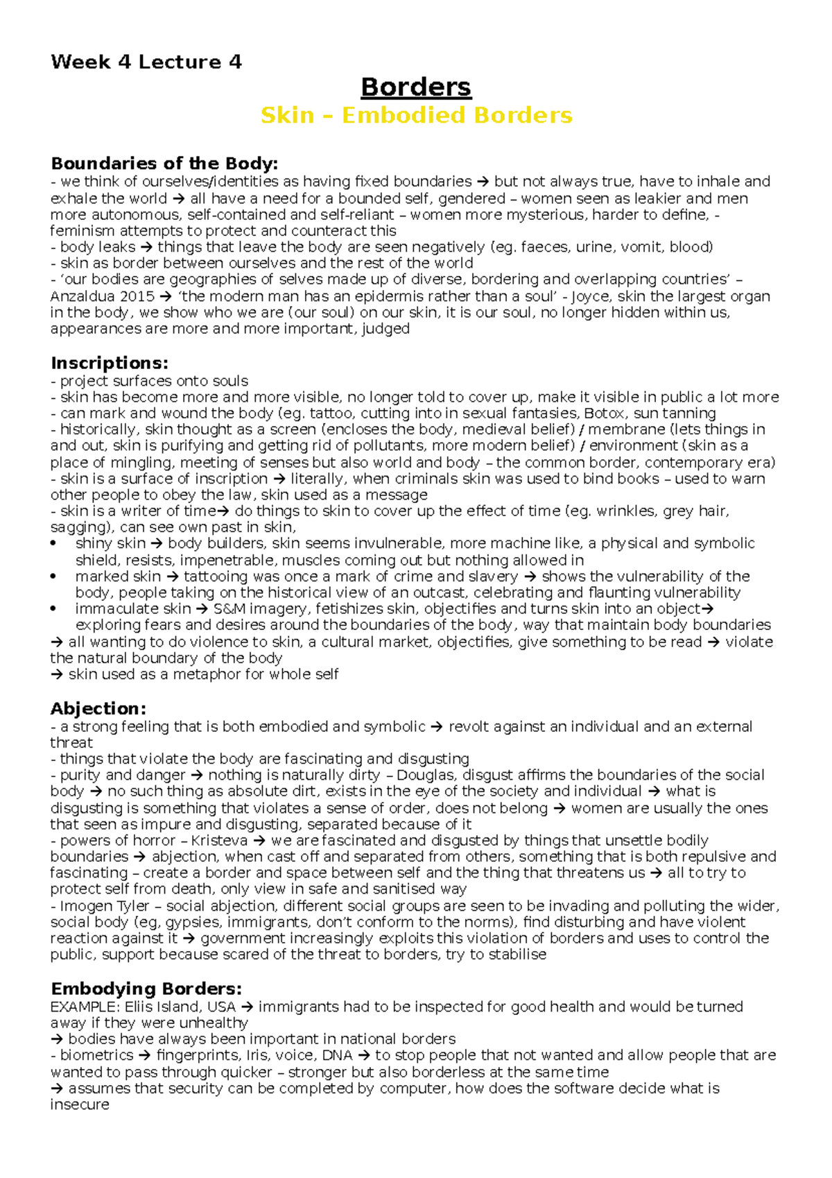 Week 4 Lecture 4 skin - Week 4 Lecture 4 Borders Skin – Embodied ...