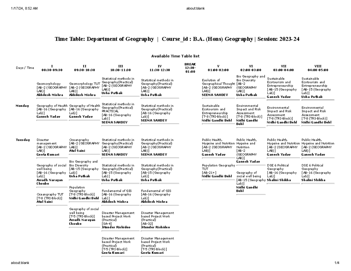 Geography - (Hons) Geography | Session: 2023- Available Time Table list ...