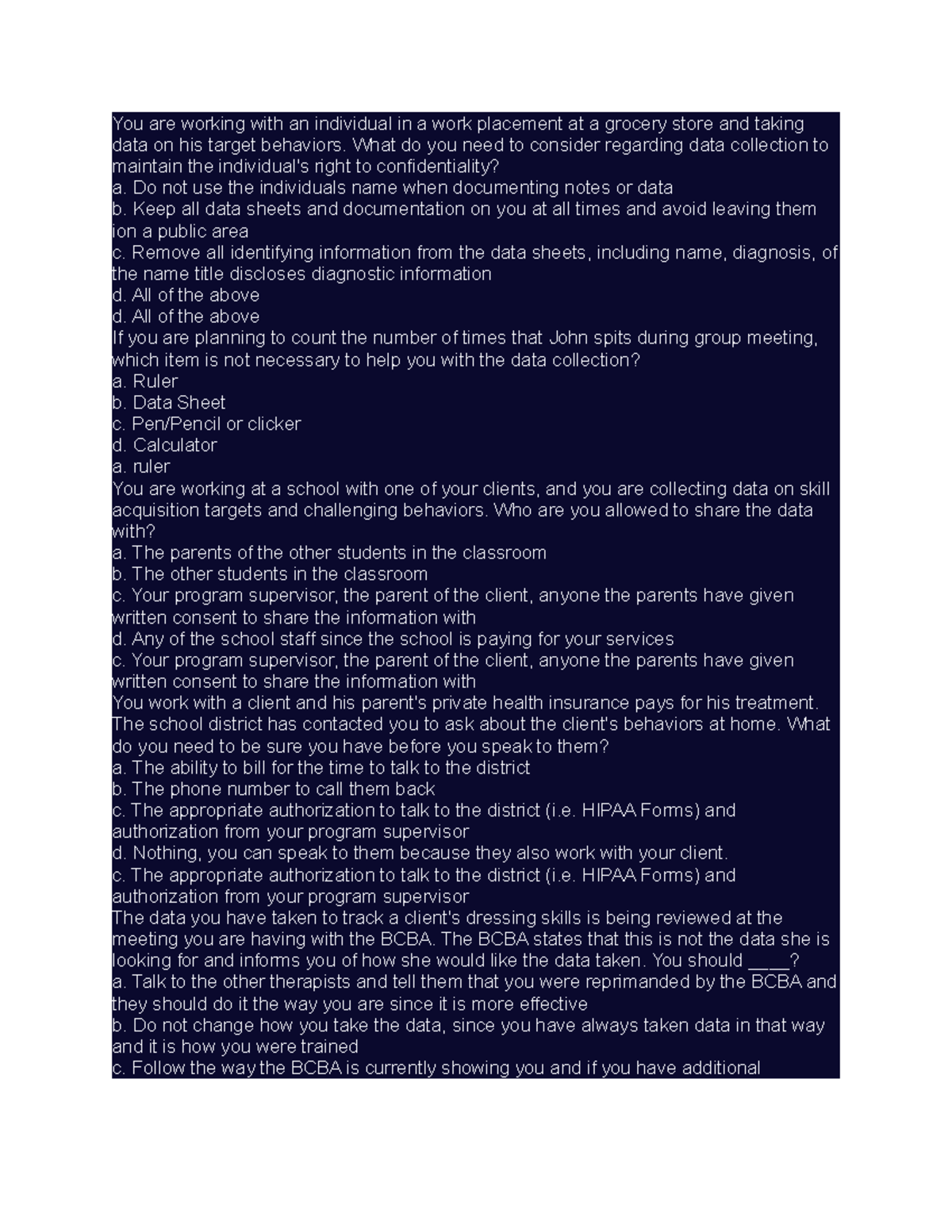 Rbt - notes - You are working with an individual in a work placement at ...