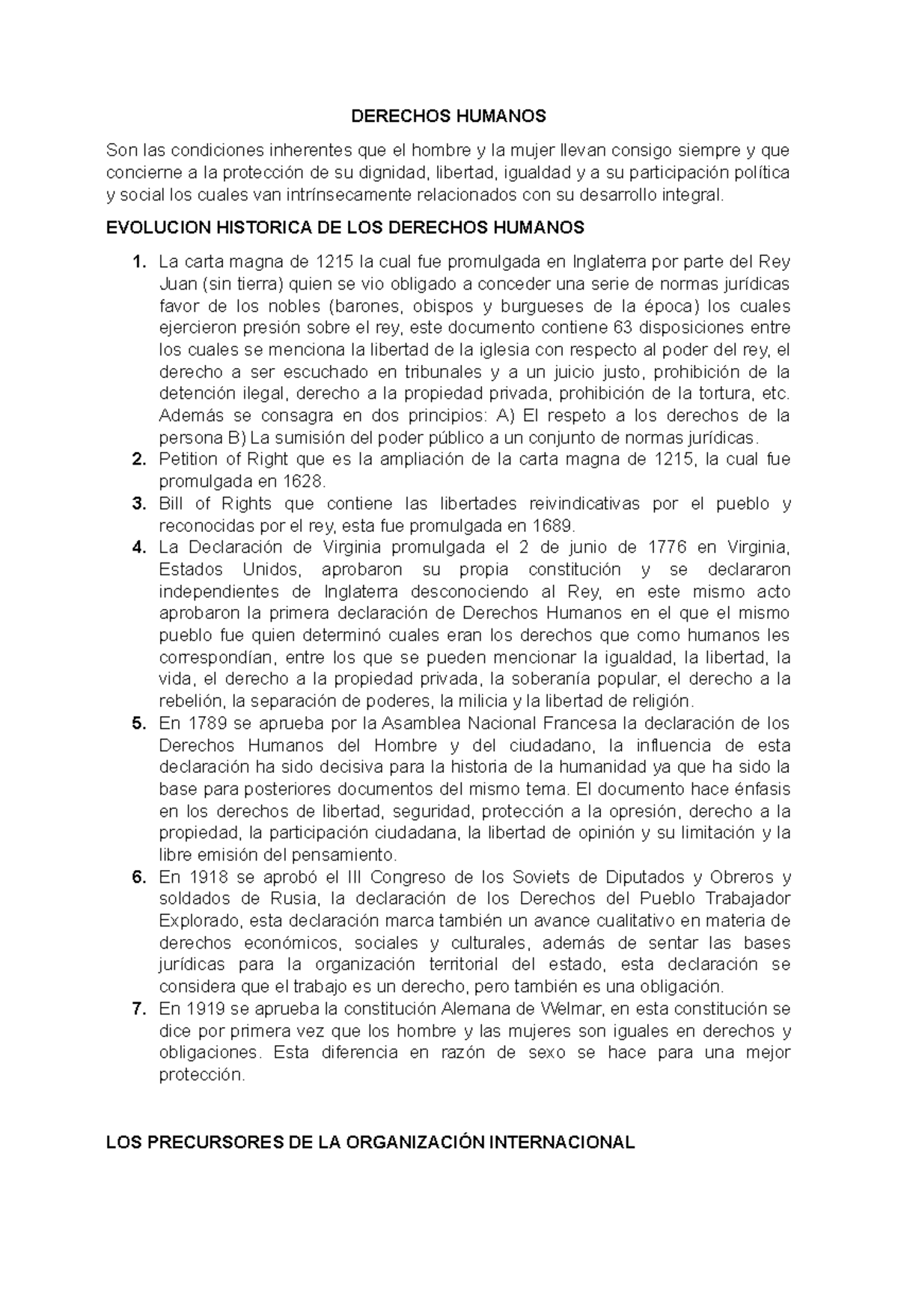 Repaso Derechos Humanos 1ER Parcial - DERECHOS HUMANOS Son las ...