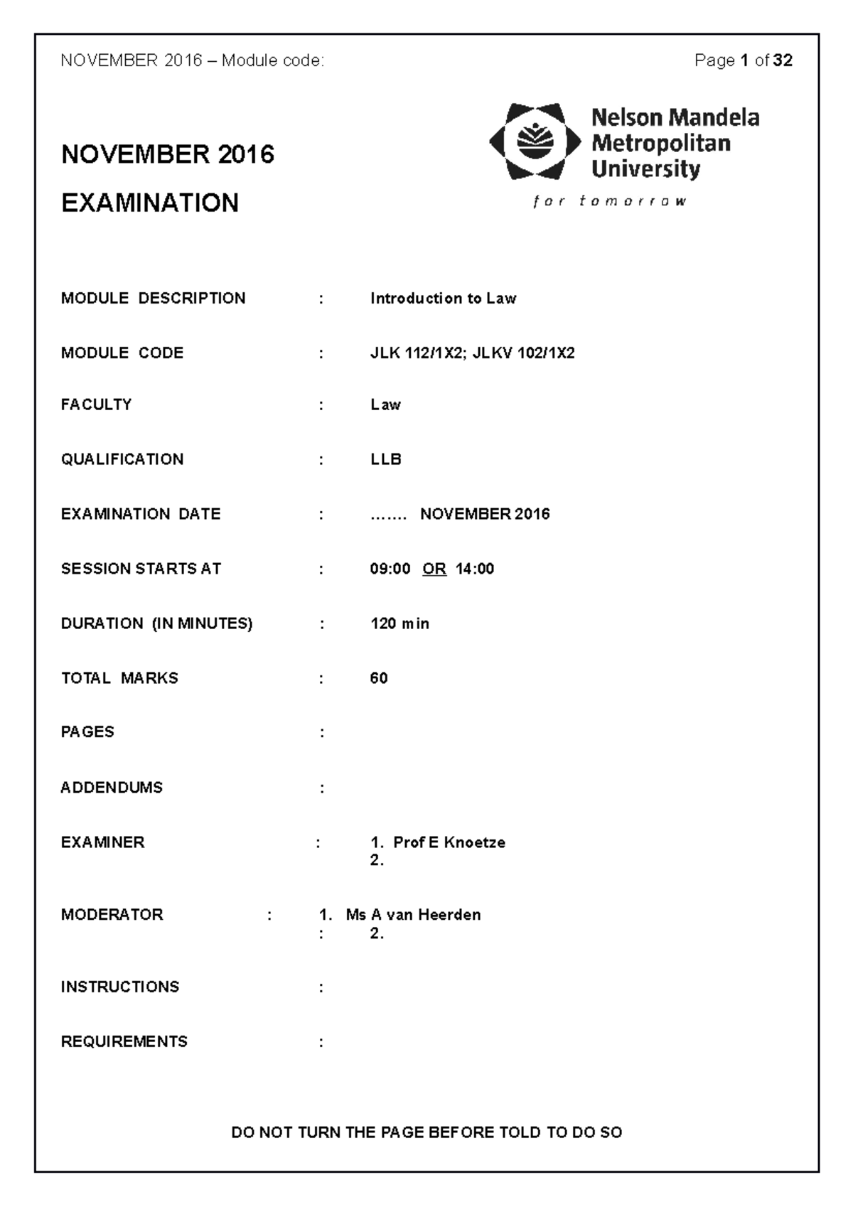 Intro 4 - this will help preparing for exams - NOVEMBER 2016 – Module ...