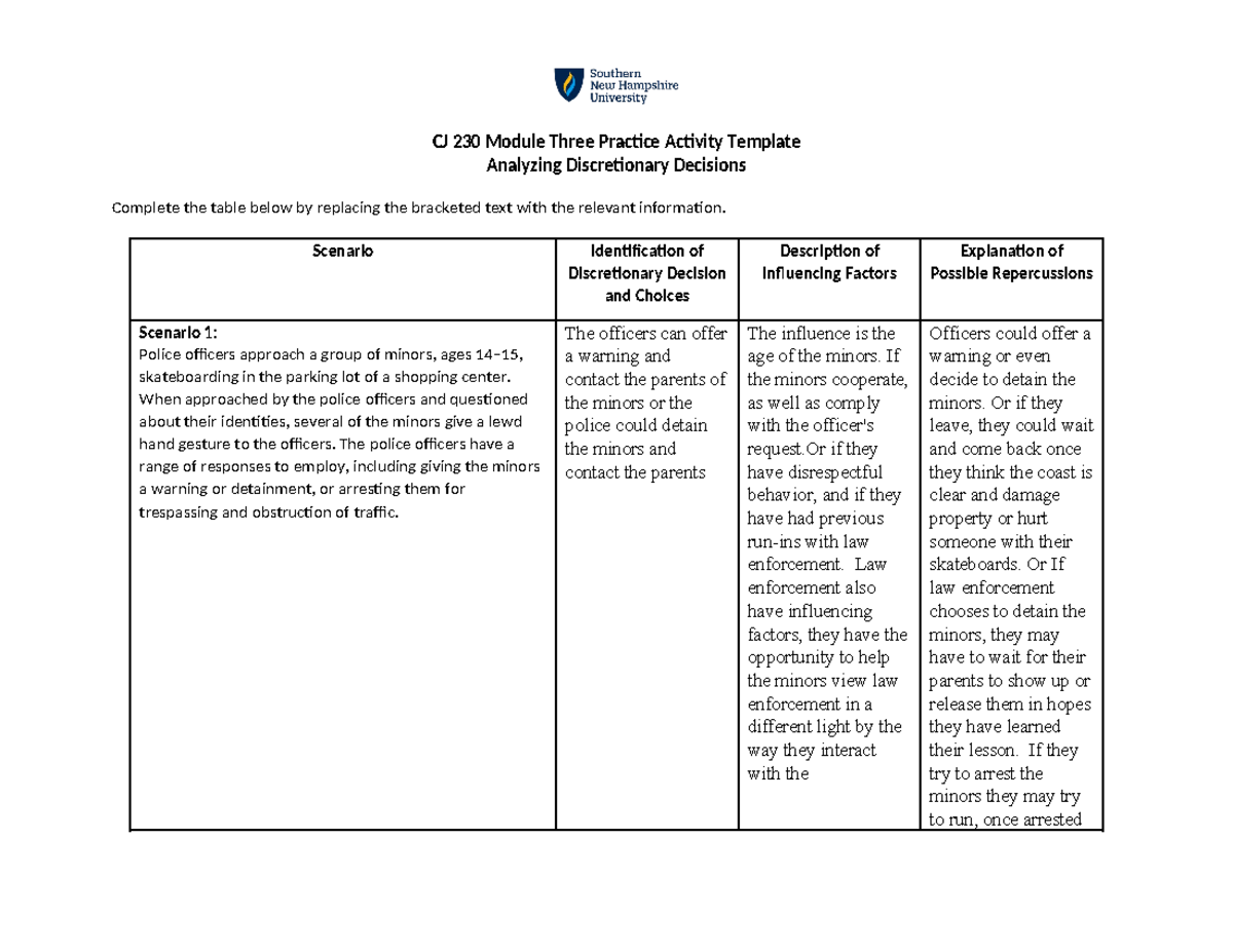 CJ 230 Module Three Practice Activity Template - CJ 230 Module Three Practice Activity Template ...