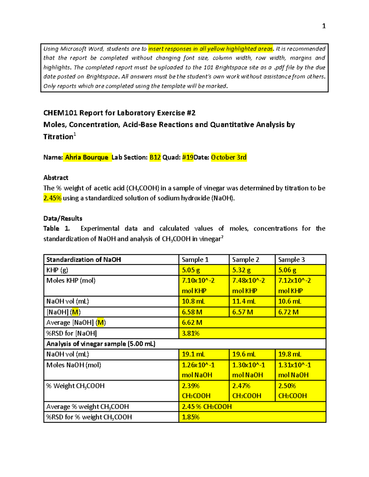 101 Ex2 Template Report 2409 (1) - Using Microsoft Word, students are to insert responses in all ...