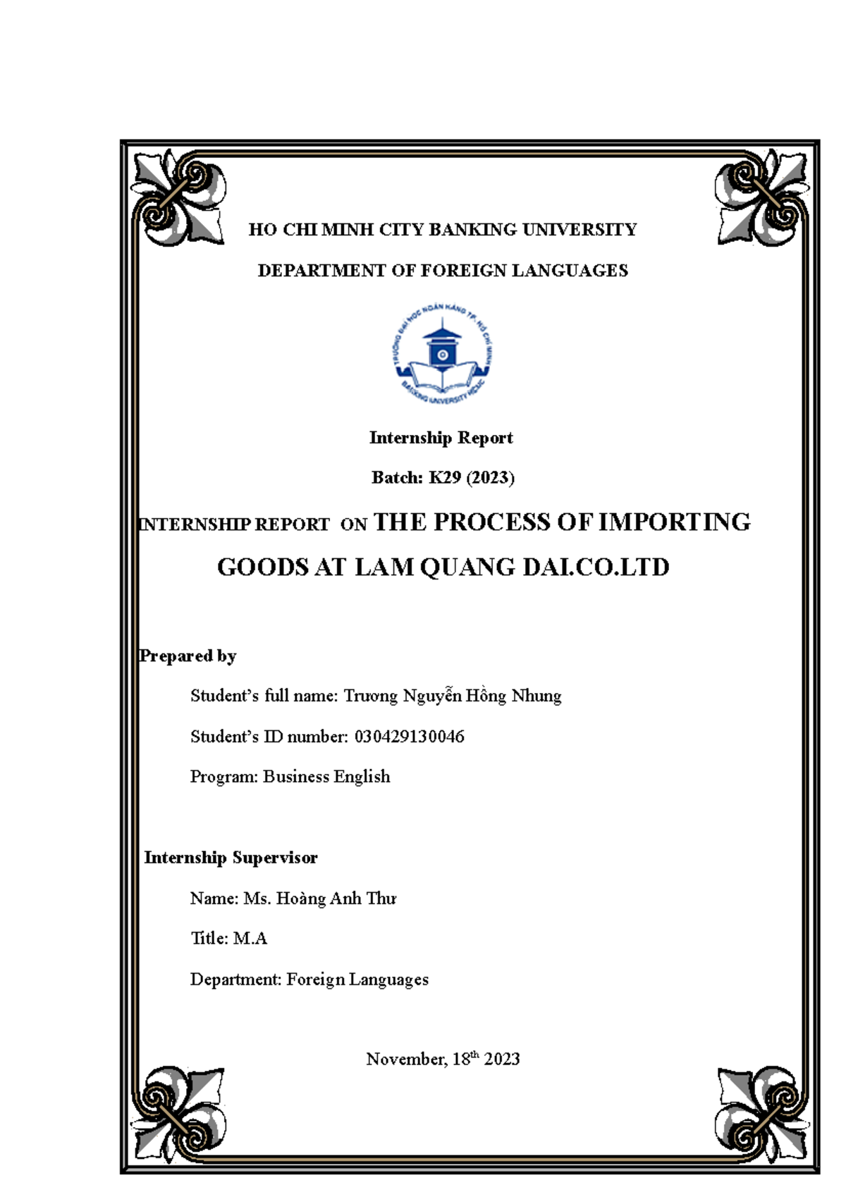 Internship Report On The Process Of Importing Goods At Lam Quang Dai ...
