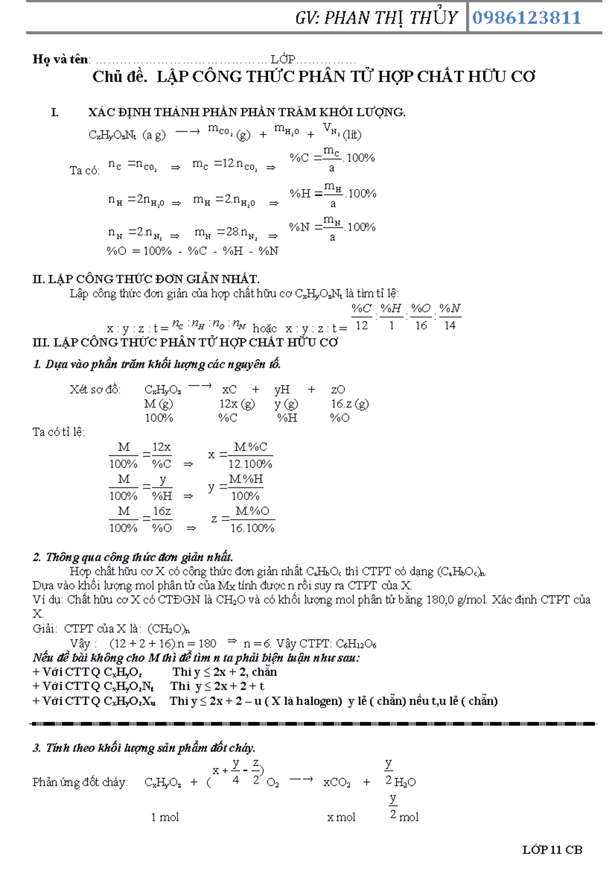 BAI TAP TIM CONG THUC HOP CHAT HUU CO - Họ và tên ...