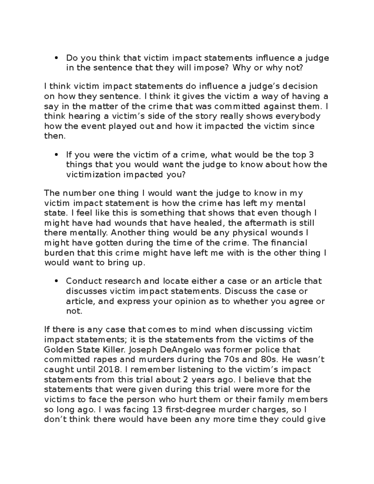 4 discussion board - Do you think that victim impact statements ...