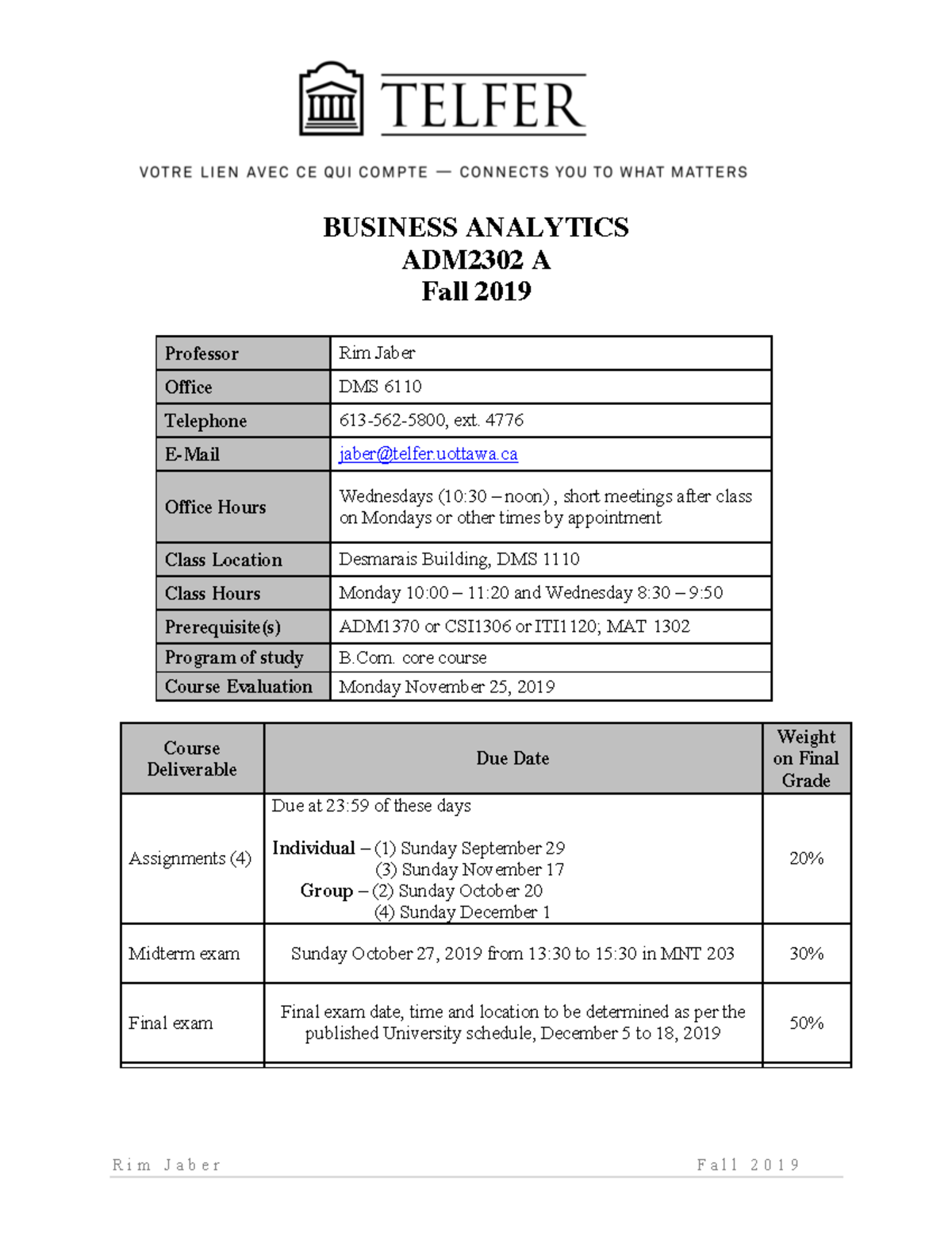 1. ADM2302 A Outline-F2019 copy - BUSINESS ANALYTICS ADM2302 A Fall ...