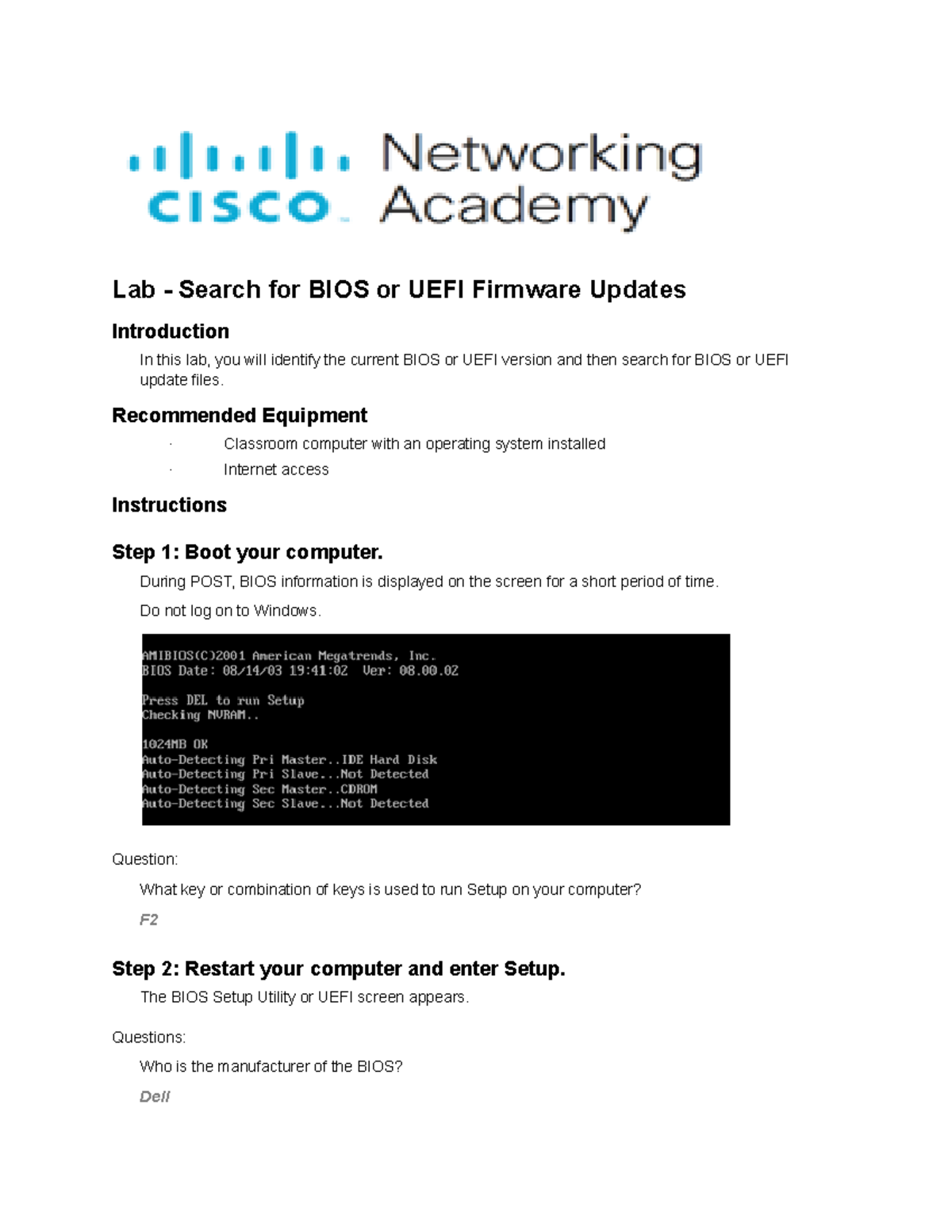 Lab - Search for BIOS or UEFI Firmware Updates - Lab - Search for BIOS ...