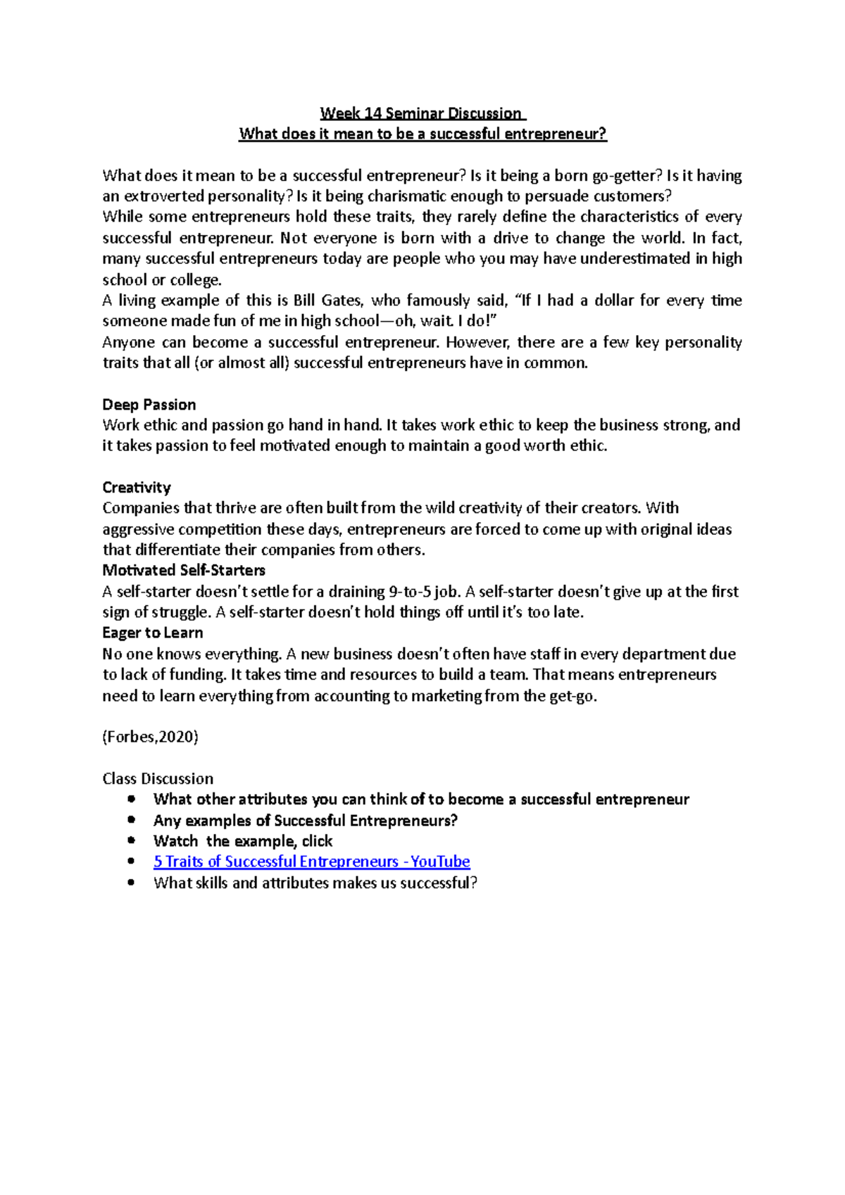 Week 14 Seminar Discussion - Week 14 Seminar Discussion What does it ...