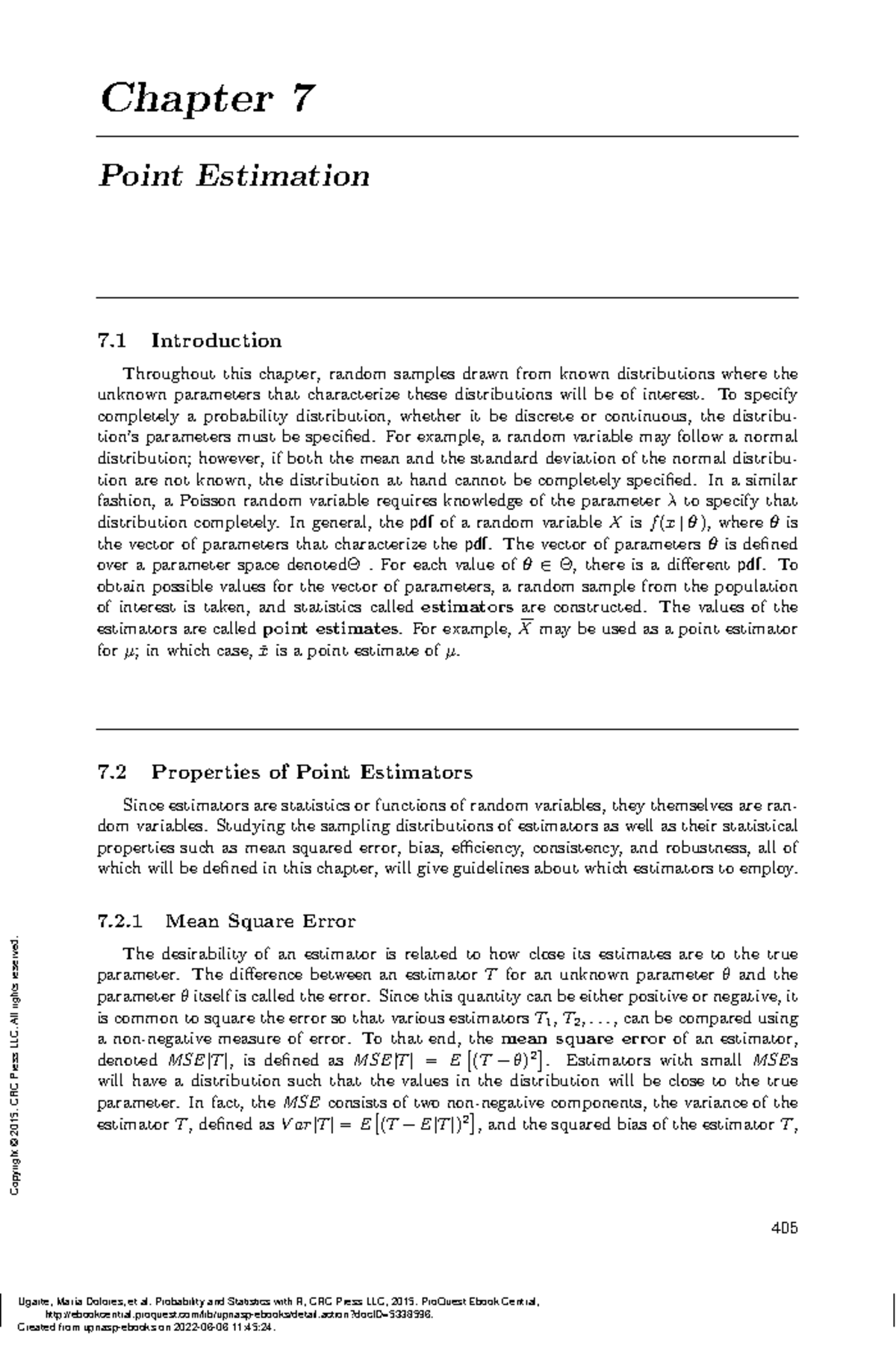 TEMA 7 - tema 7 - Chapter 7 Point Estimation 7 Introduction Throughout this chapter, random ...