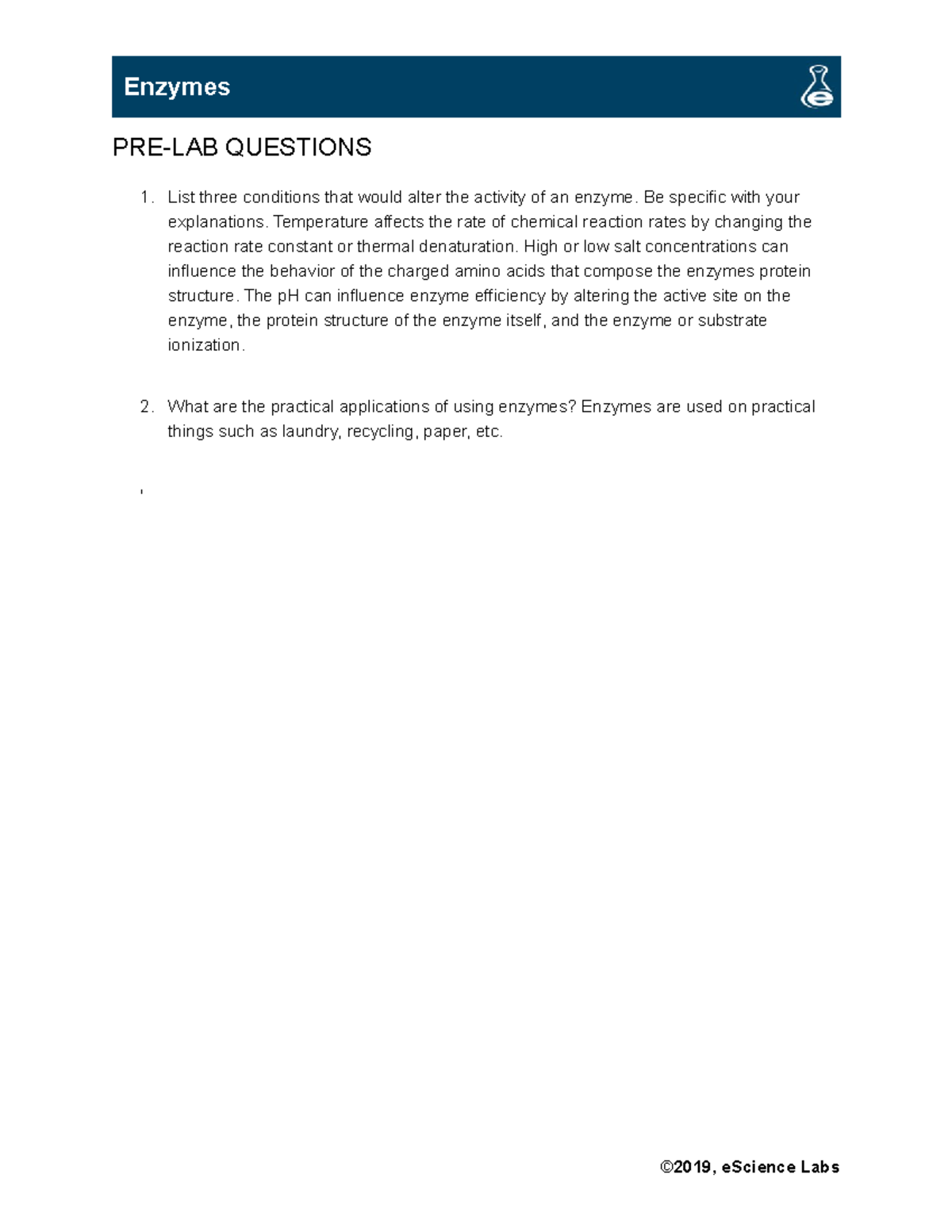 Enzymes Labratory report - BIOL 101 - Studocu