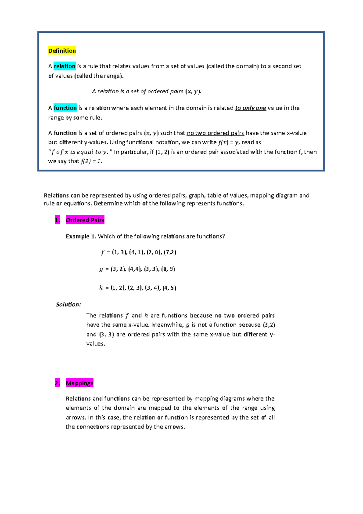 Ilide - Complete Notes on Gen Math - Definition A relation is a rule ...