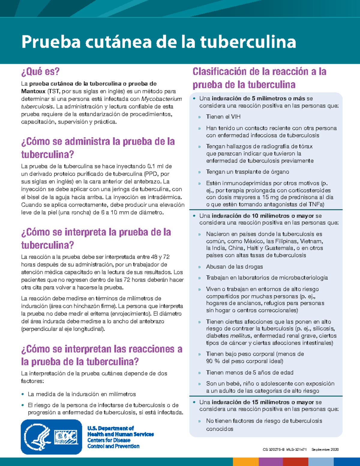 Prueba de tuberculina - CS 320275-B MLS-321471 Septiembre 2020 Prueba ...