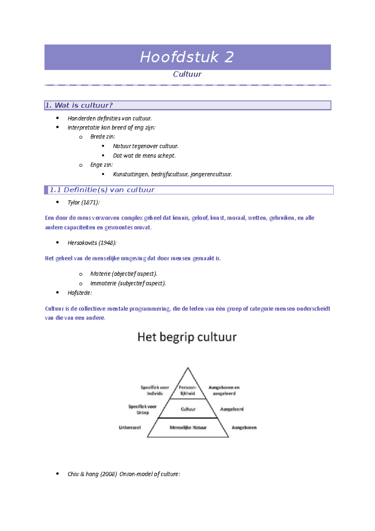 Hoofdstuk 2 cultuur - notities lessen - Crossculturele psychologie ...