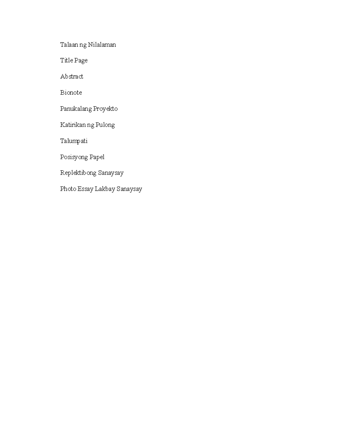 Filipino porfolio para sa mga mag aaral - Talaan ng Nilalaman Title ...