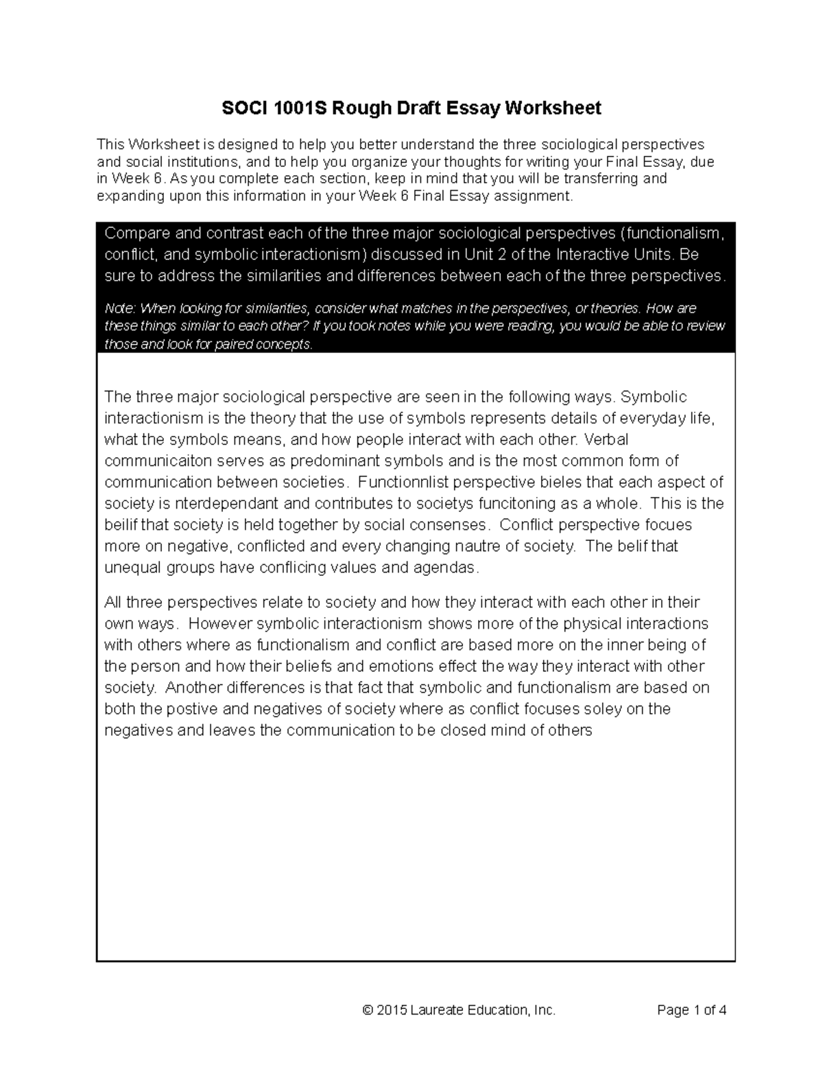 Week3buschj - SOCI 1001S Rough Draft Essay Worksheet This Worksheet is ...