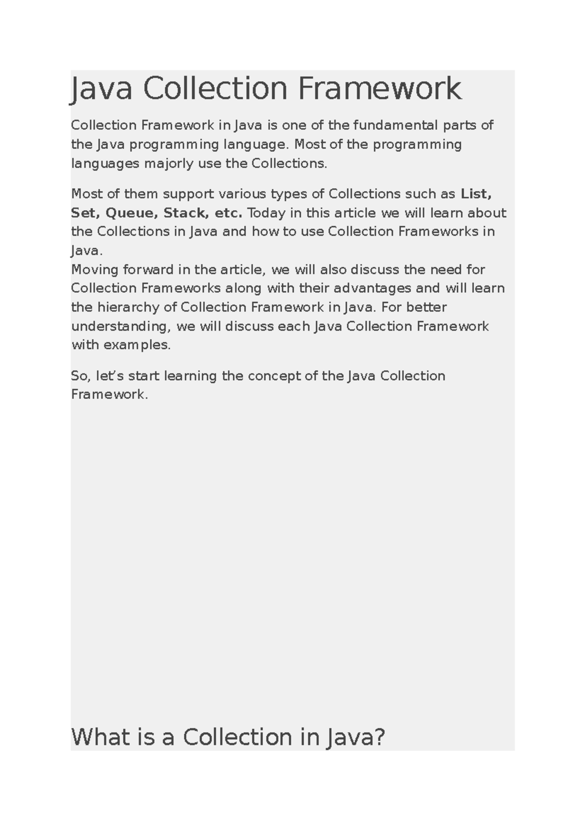 Java collection framework - Java Collection Framework Collection ...