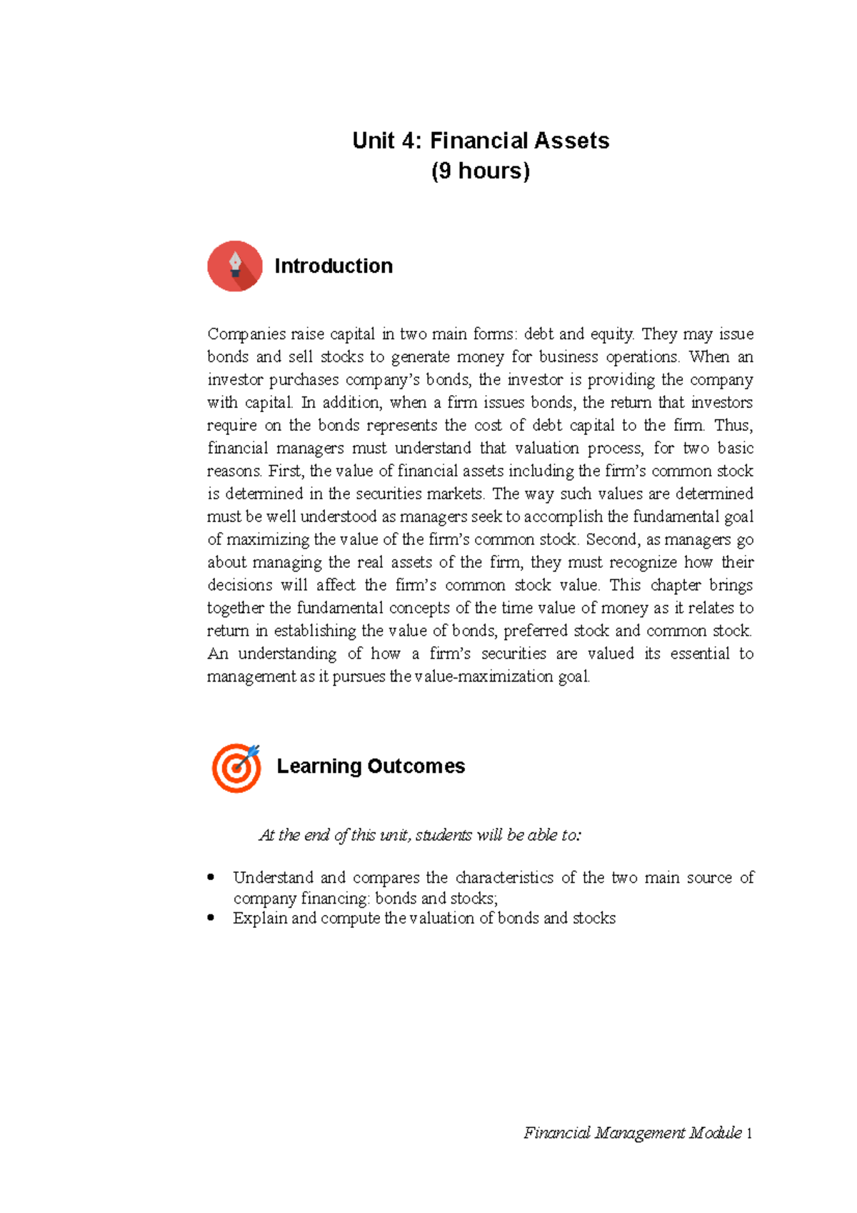 Module in Financial Management - 06 - Unit 4: Financial Assets (9 hours ...