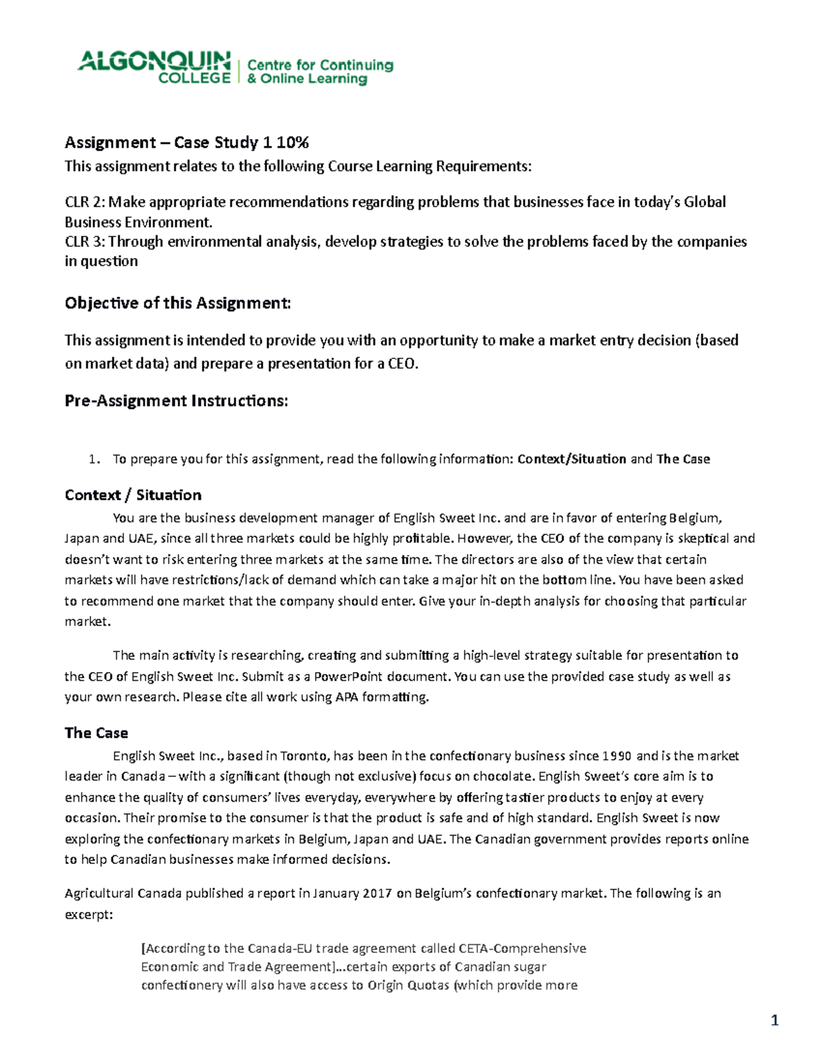 Assignment Case Study 1 - Assignment – Case Study 1 10% This assignment ...