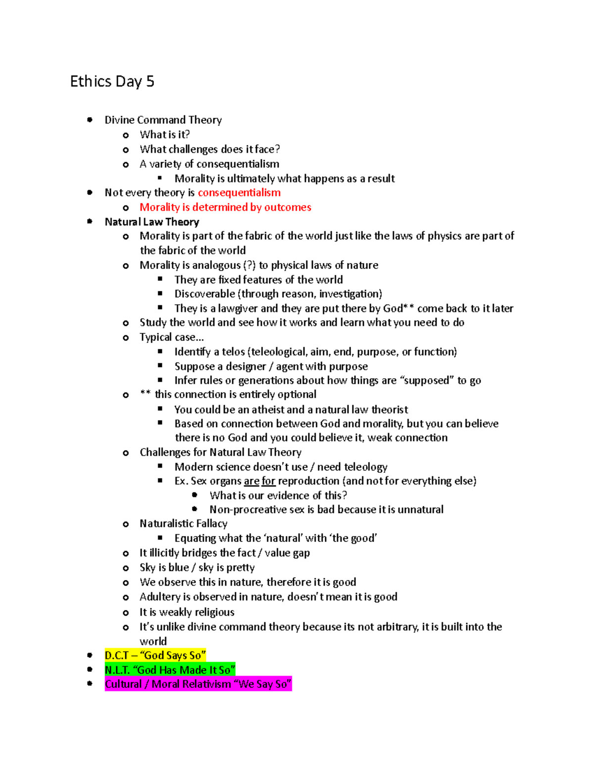 Ethics Day 5 - Seth Bordner Day 5 notes from class - Ethics Day 5 ...