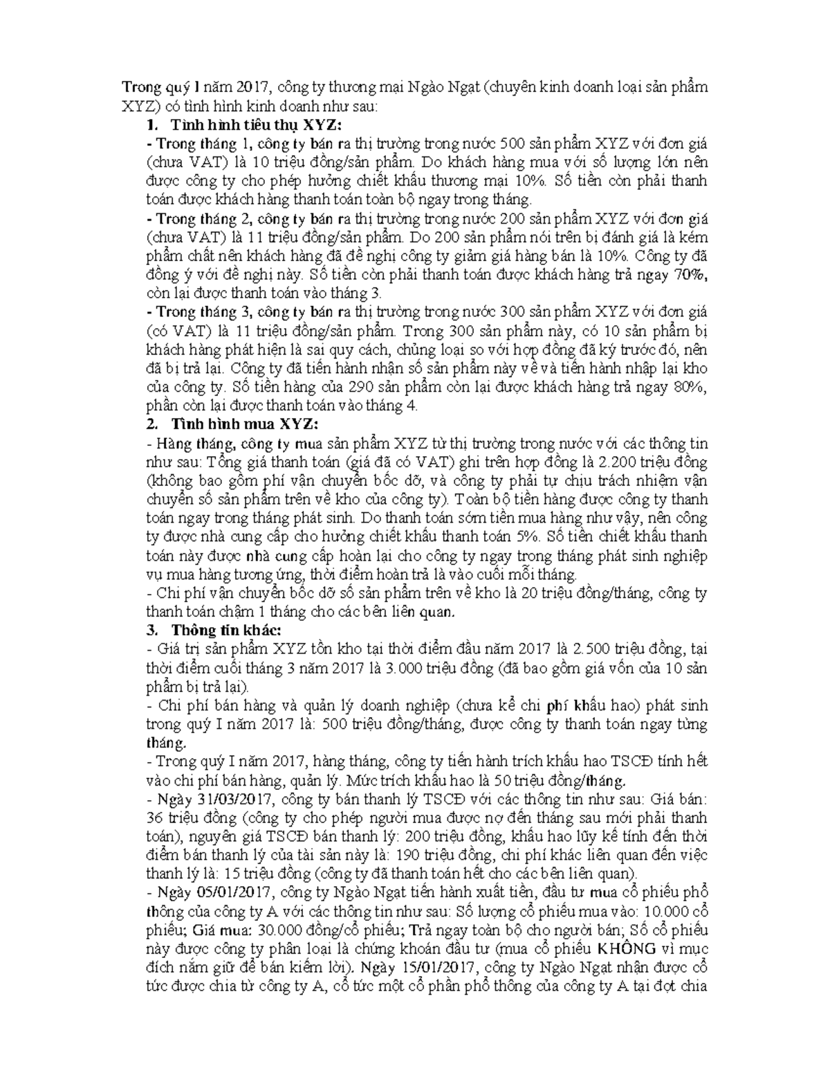 Bai tap lap Bclctt pp gian tiep - Trong quý I năm 2017 , công ty thương mại Ngào Ngạt (chuyên ...