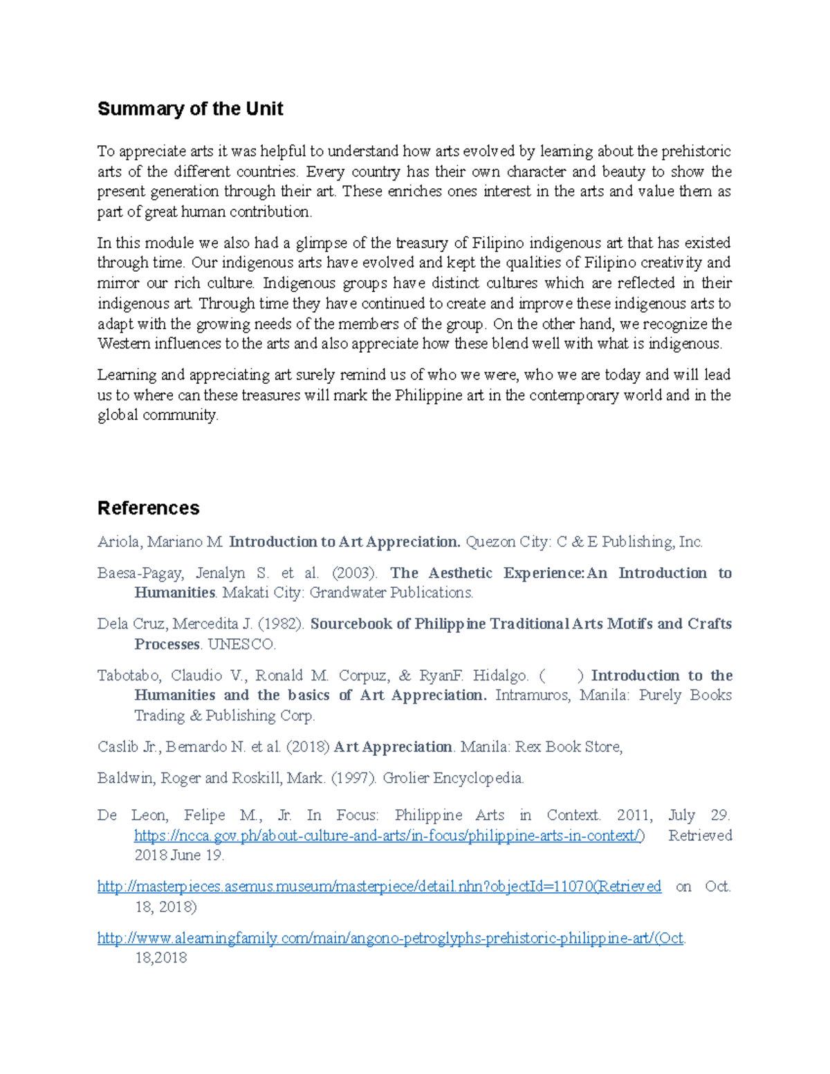 unit-4-summary-and-references-summary-of-the-unit-to-appreciate-arts