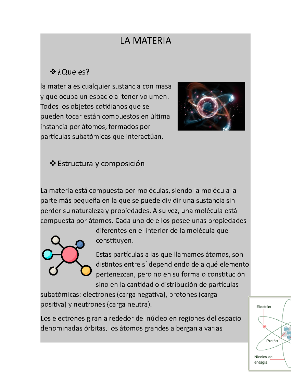 LA Materia - Átomos y sus relaciones - LA MATERIA ¿Que es? la materia ...