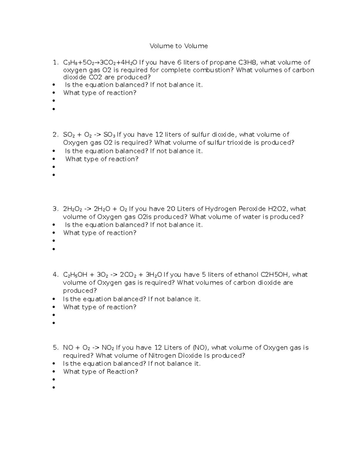 Volume+to+Volume+ - Chemistry conversions assignment - Volume to Volume ...