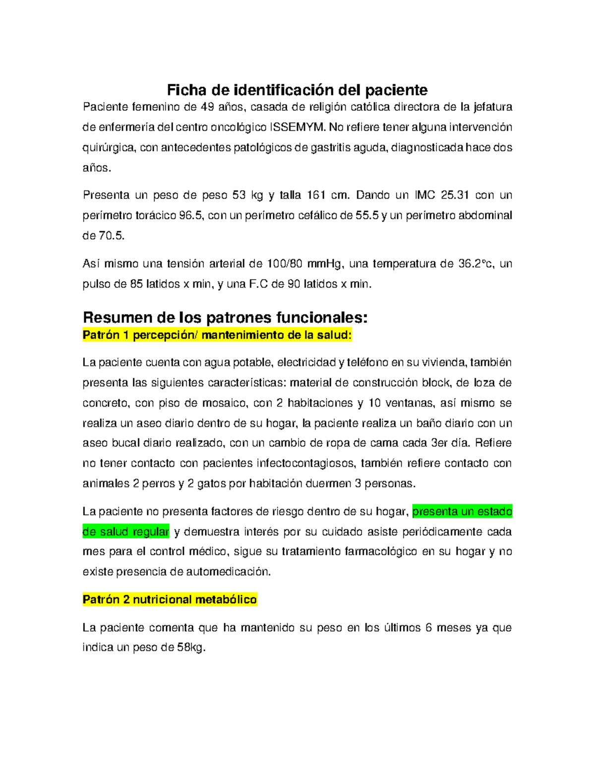 Ficha de identificación del pacient 1 - Ficha de identificación del ...