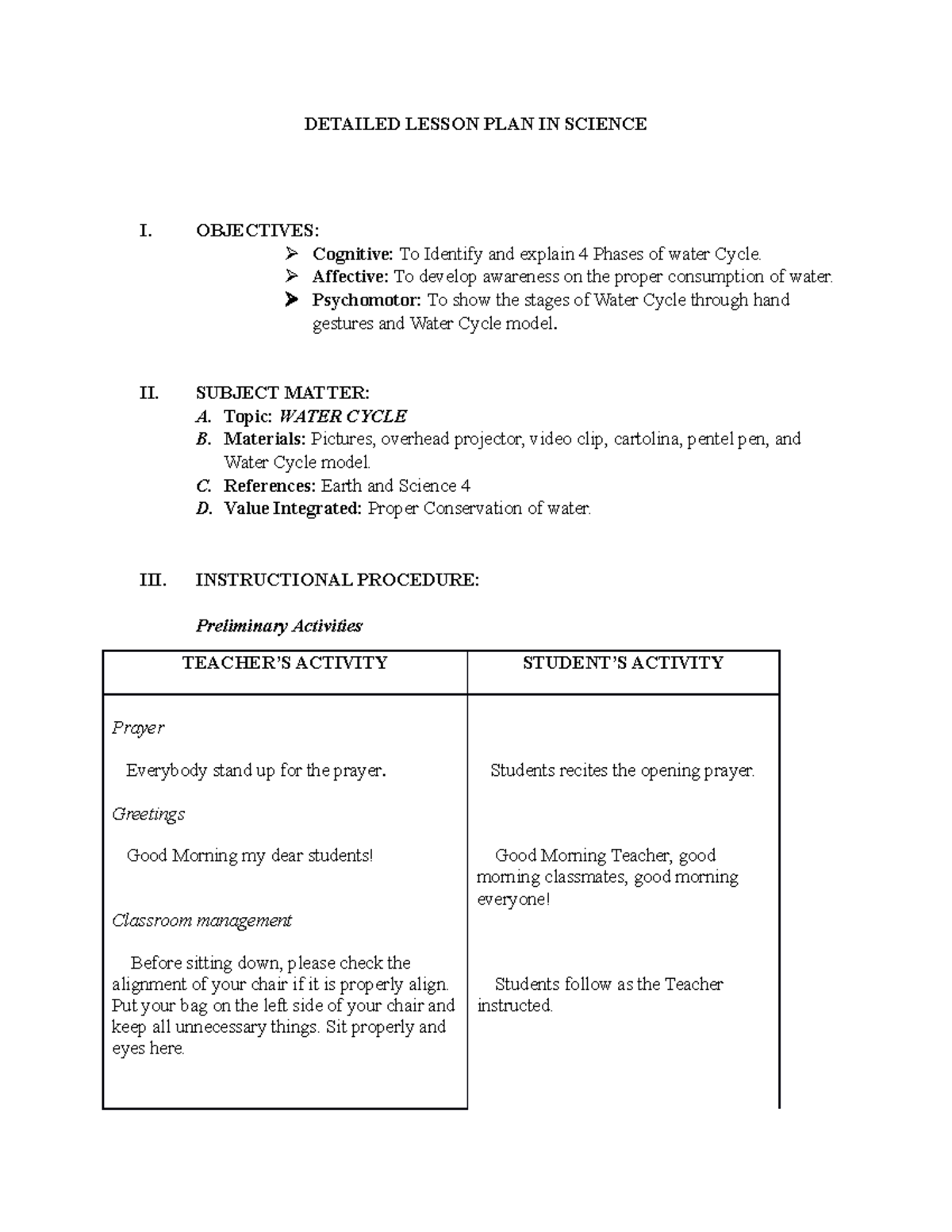 Irene DLP Grade 4 Water Cycle DETAILED LESSON PLAN IN SCIENCE I 