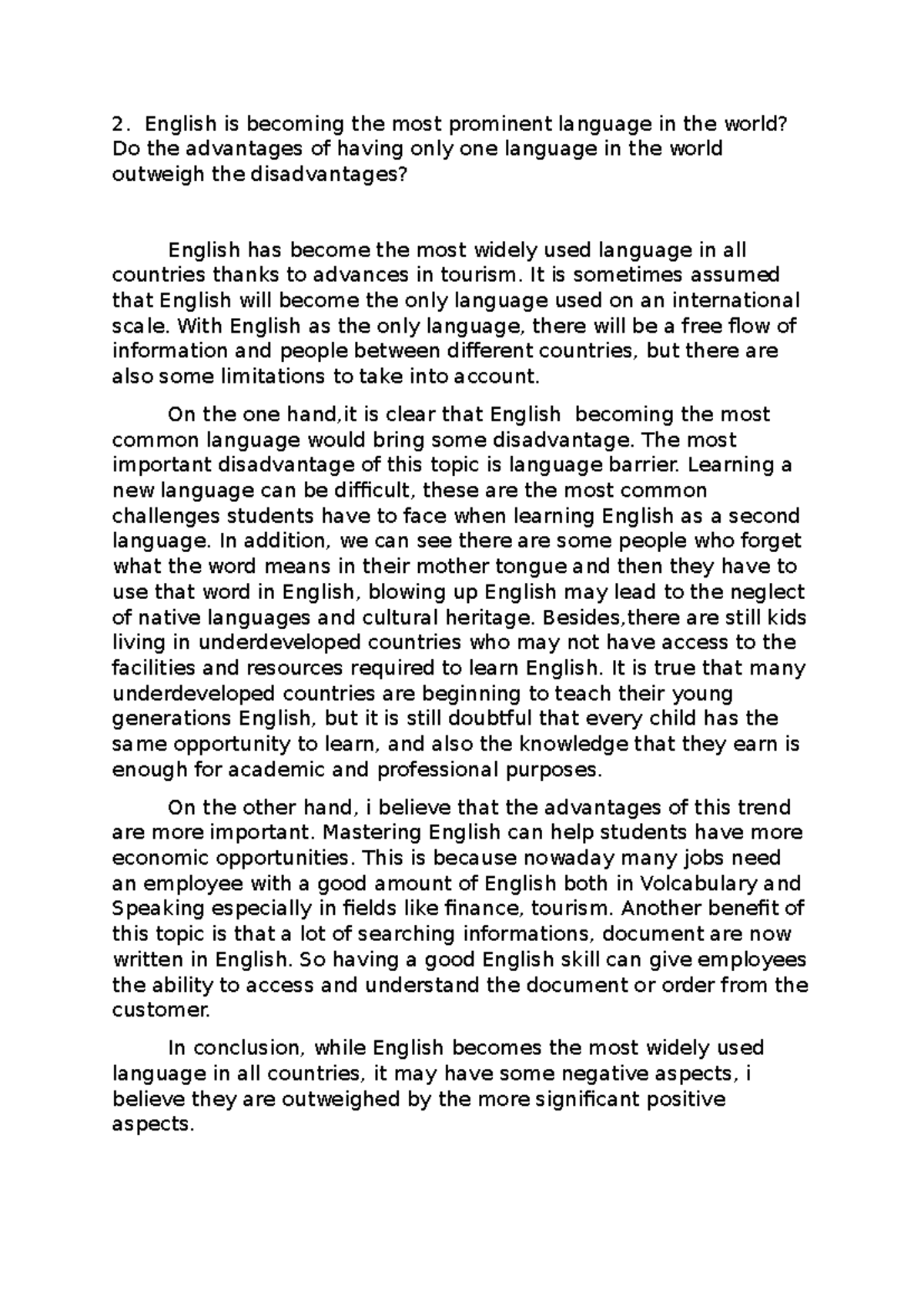 Writing Lesson 15 - English is becoming the most prominent language in ...