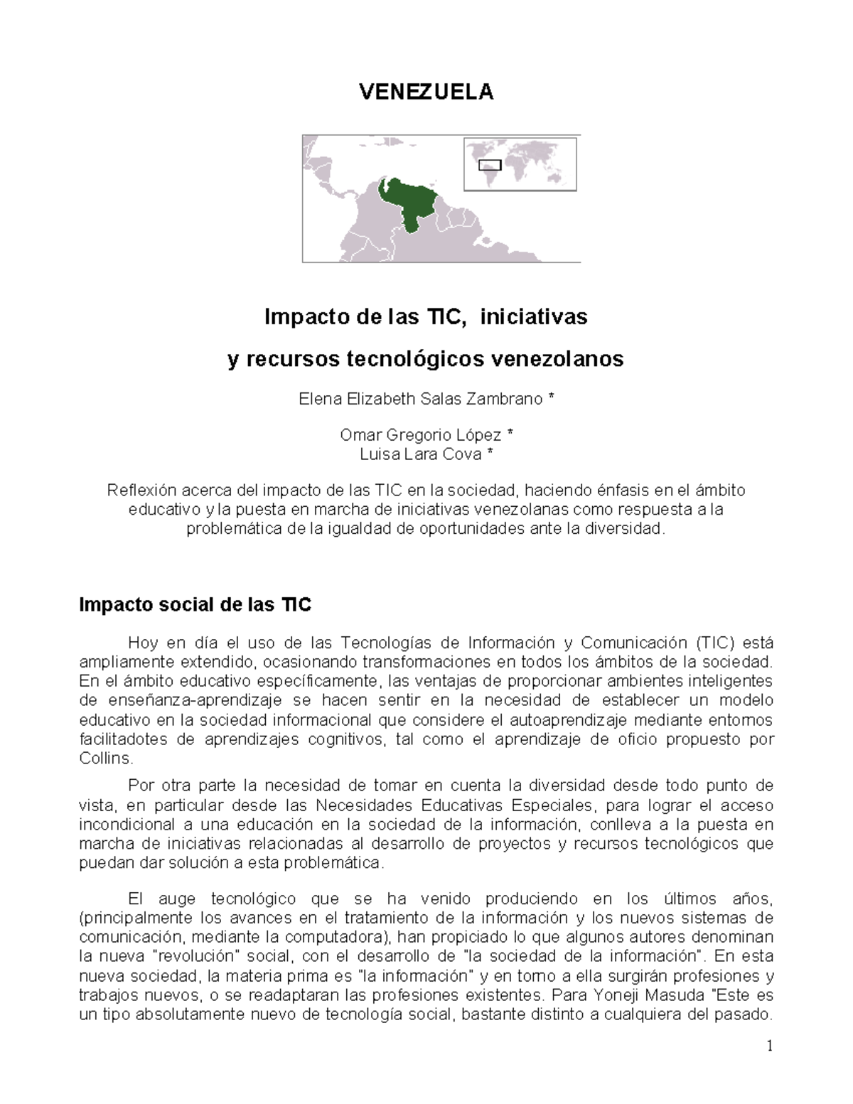 Venezuela - Apuntes - VENEZUELA Impacto de las TIC, iniciativas y ...