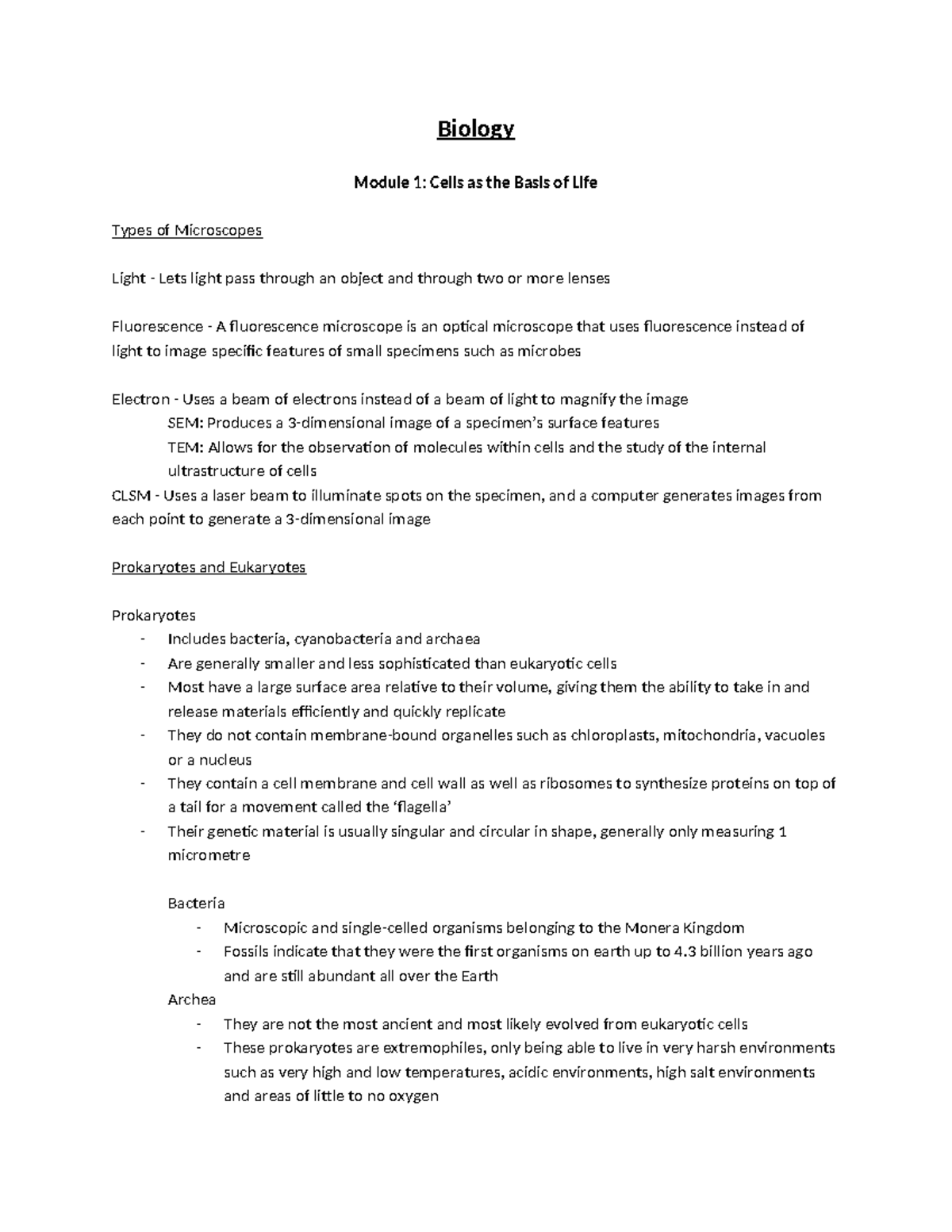 Biology v2 - Biology Module 1: Cells as the Basis of Life Types of ...