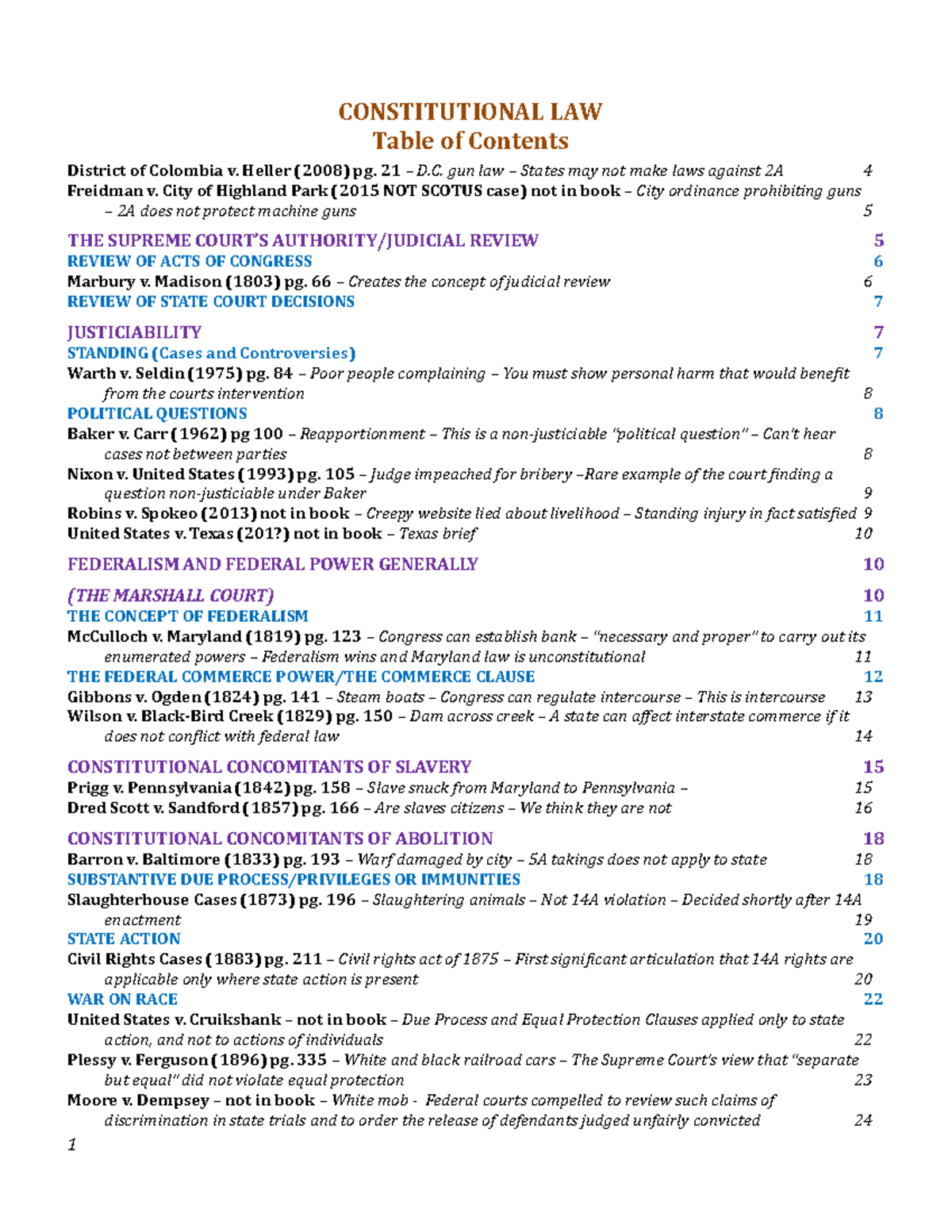 Con Law Outline - Gudridge - CONSTITUTIONAL LAW Table of Contents ...