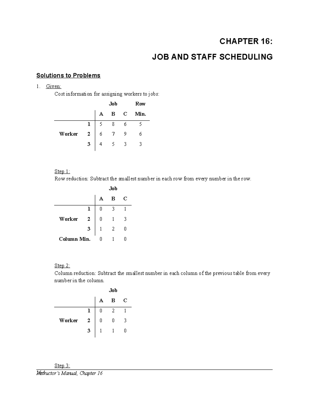 Chapter 16 EOC Practical resouses - CHAPTER 16: JOB AND STAFF SCHEDULING Solutions to Problems 1 ...