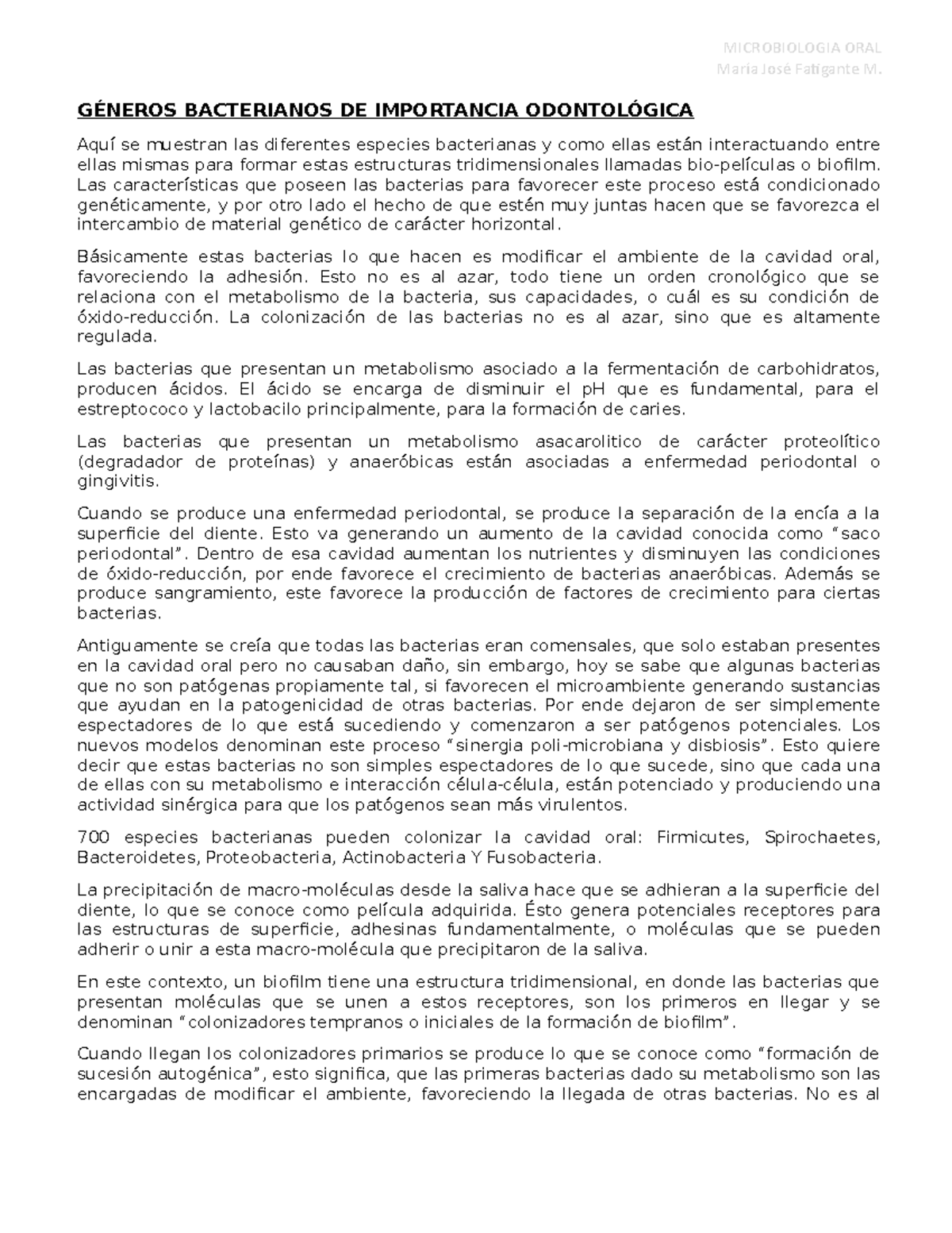 Géneros bacterianos 1 - MICROBIOLOGIA ORAL María José Fatigante M ...