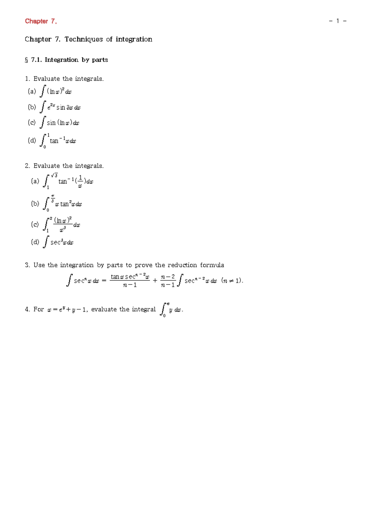 Chap 7 - 프셋 문제입니다. - Chapter 7. Techniques of integration § 7 ...