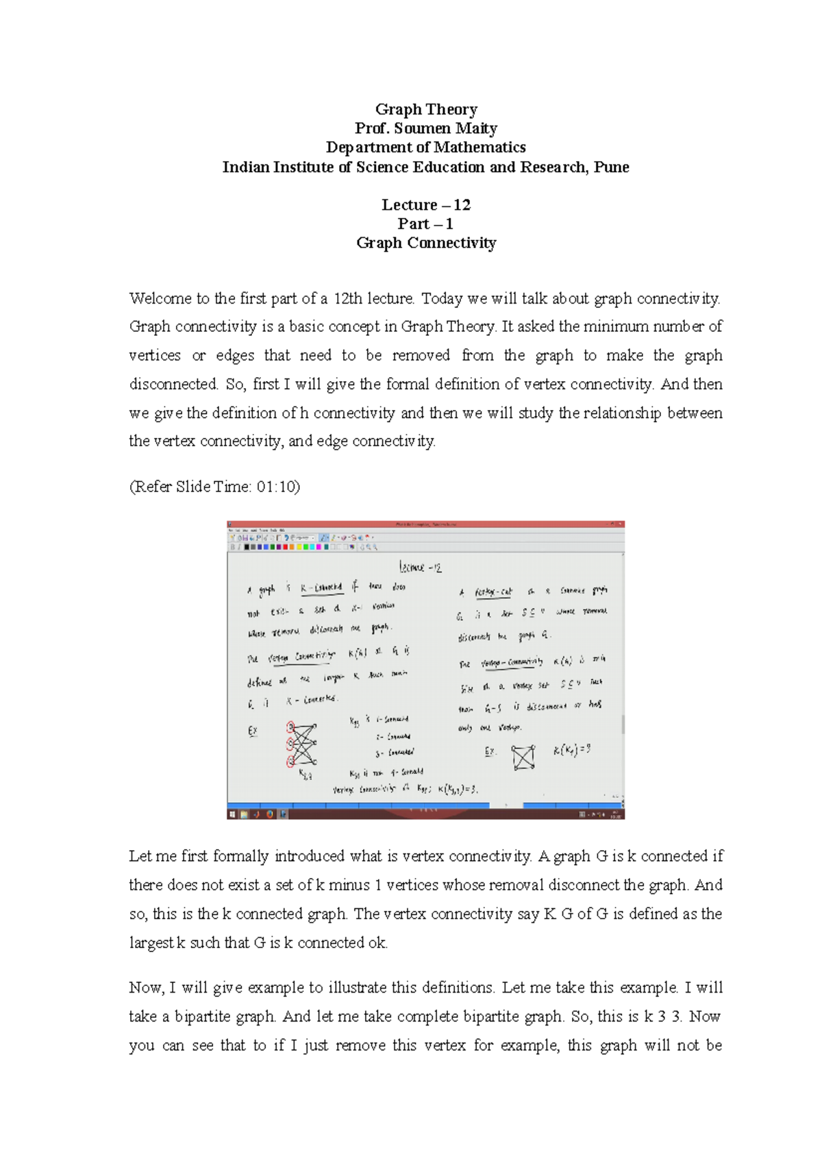 Lec23 Official Lecture Notes From Professor Subashisa Dutta Graph Theory Prof Soumen Maity 