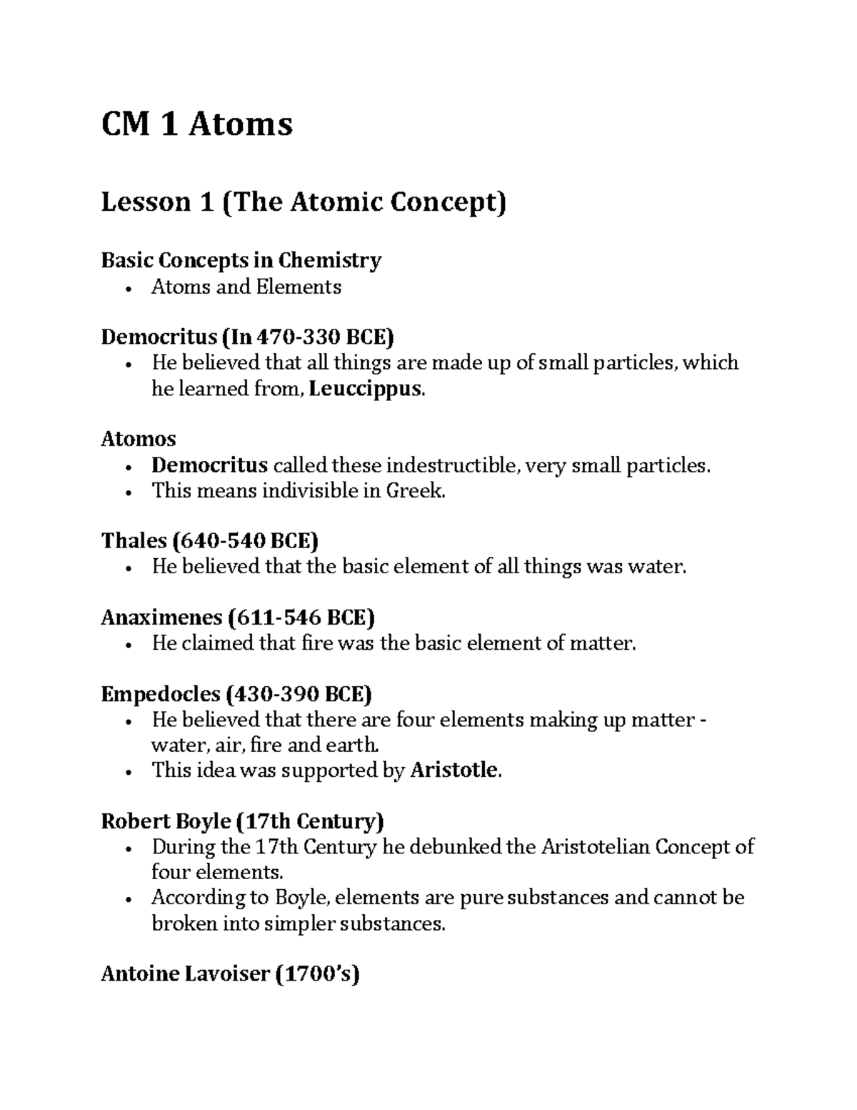 Physical Science - CM 1 Atoms Lesson 1 (The Atomic Concept) Basic ...