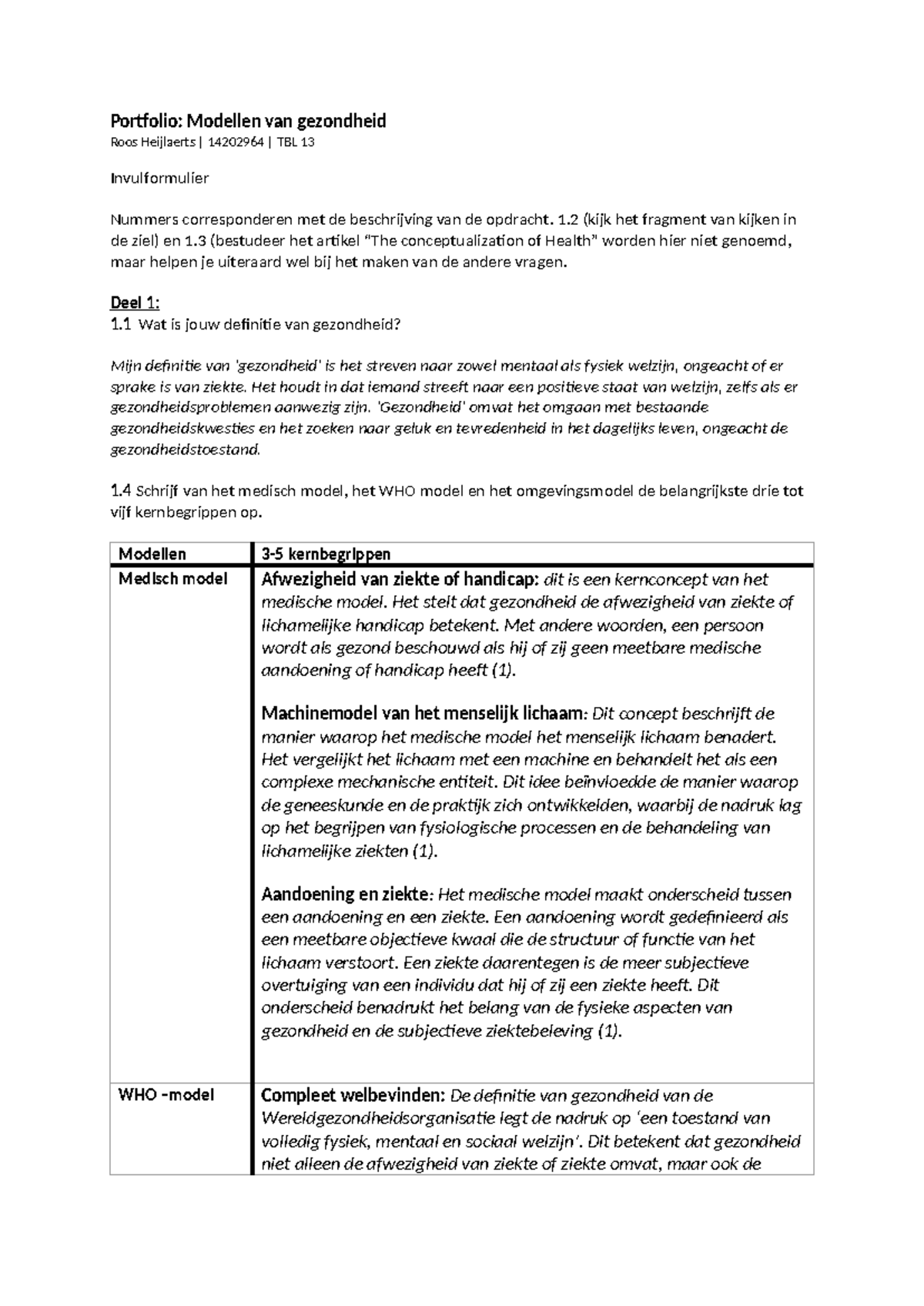 Invulformulier portfolio ziek gezond modellen van gezondheid ...