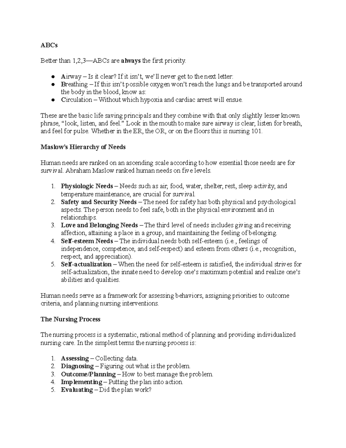 ABCs - basics for nursing students - ABCs Better than 1,2,3—ABCs are ...