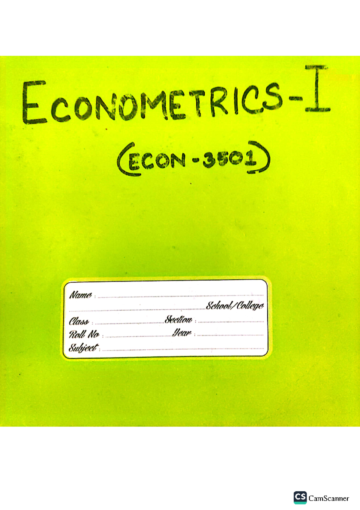 Econometrics-1 - Econometrics 1 - Studocu